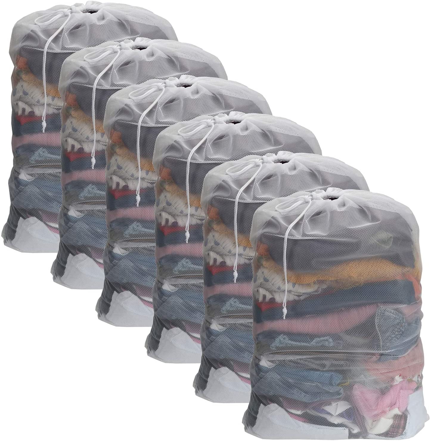 6 Pack Mesh Laundry Bag with Drawstring Closure, 24" x 36" Heavy Duty ...