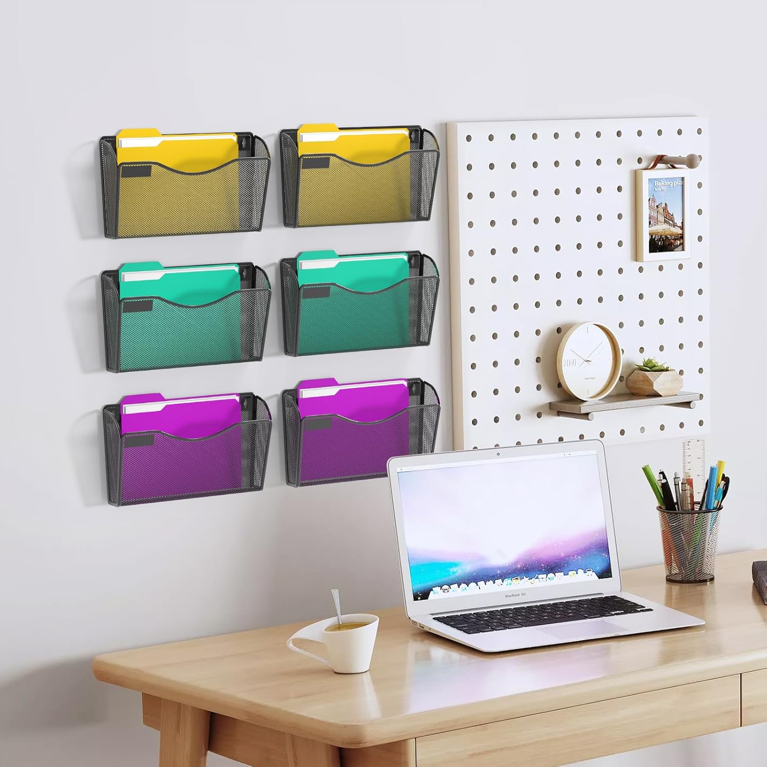 6 Pack Mesh Wall Mounted File Holder with Label Panel for Office Home ...