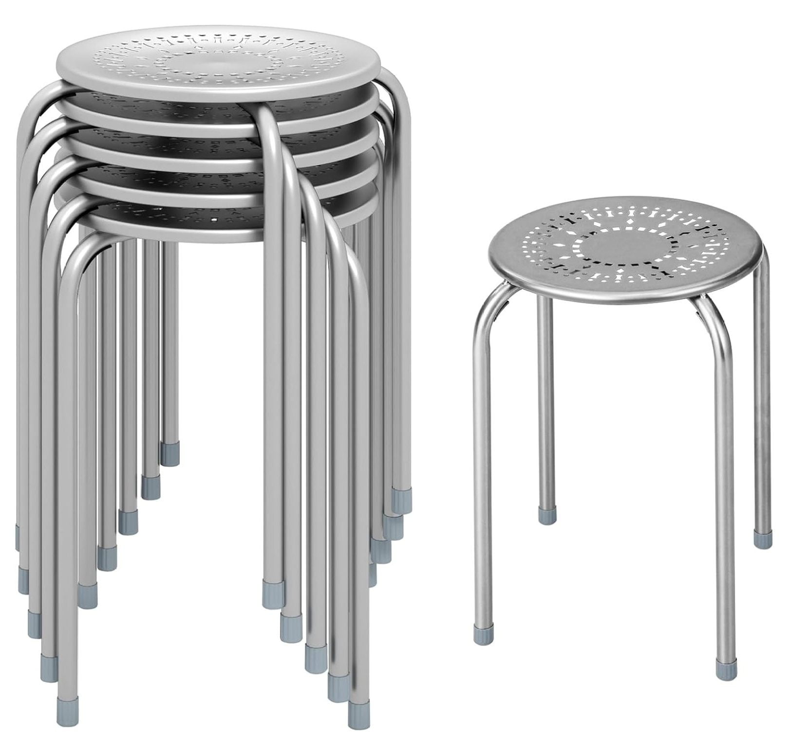 6-Pack Metal Stackable Stools, 17.5’’ Backless Nesting Stools w/Round Top, Metal Frame for Home ...
