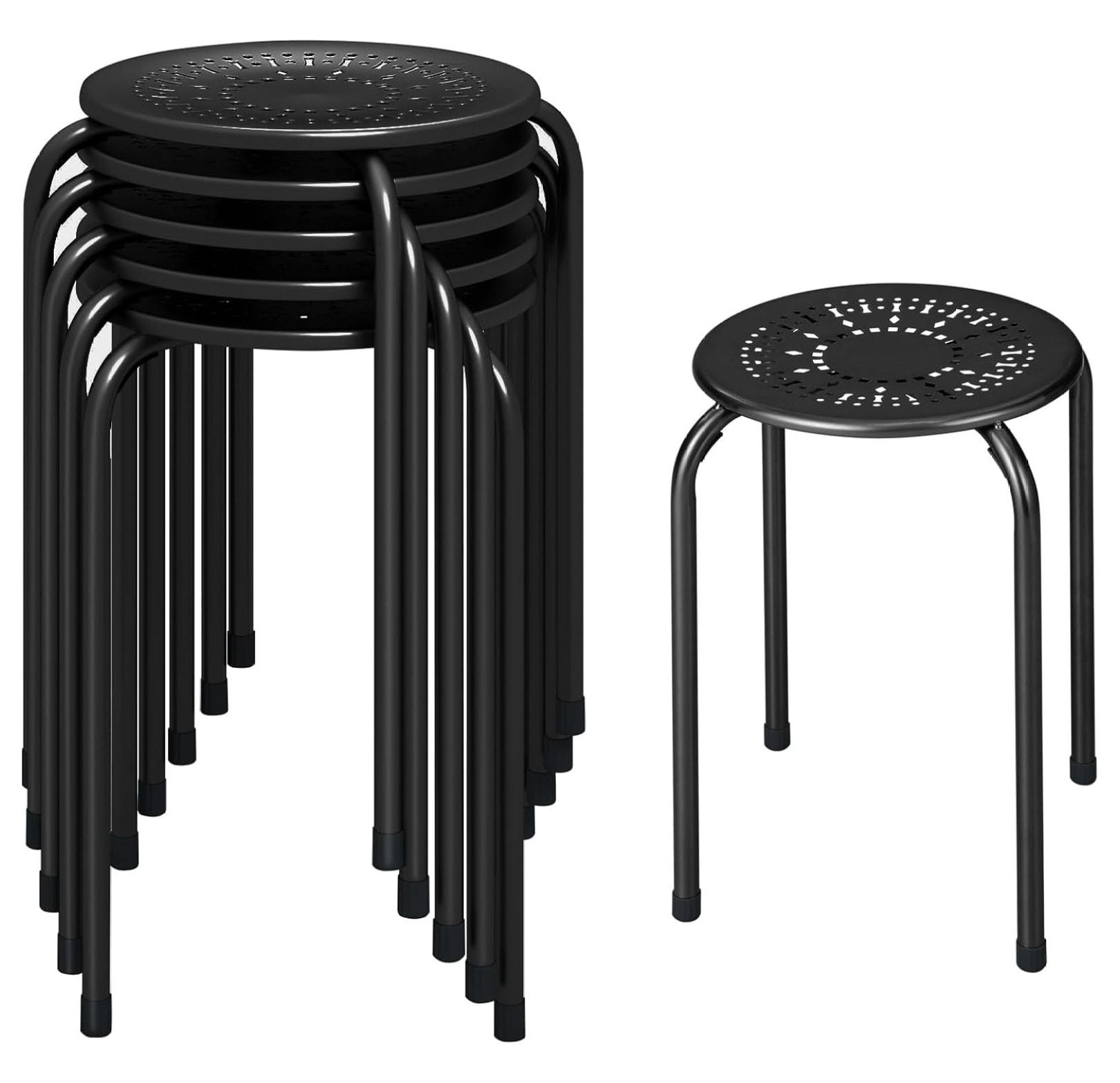 6-Pack Metal Stackable Stools, 17.5’’ Backless Nesting Stools w/Round ...
