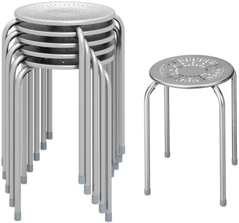 6-Pack Metal Stackable Stools, 17.5’’ Backless Nesting Stools w/Round ...