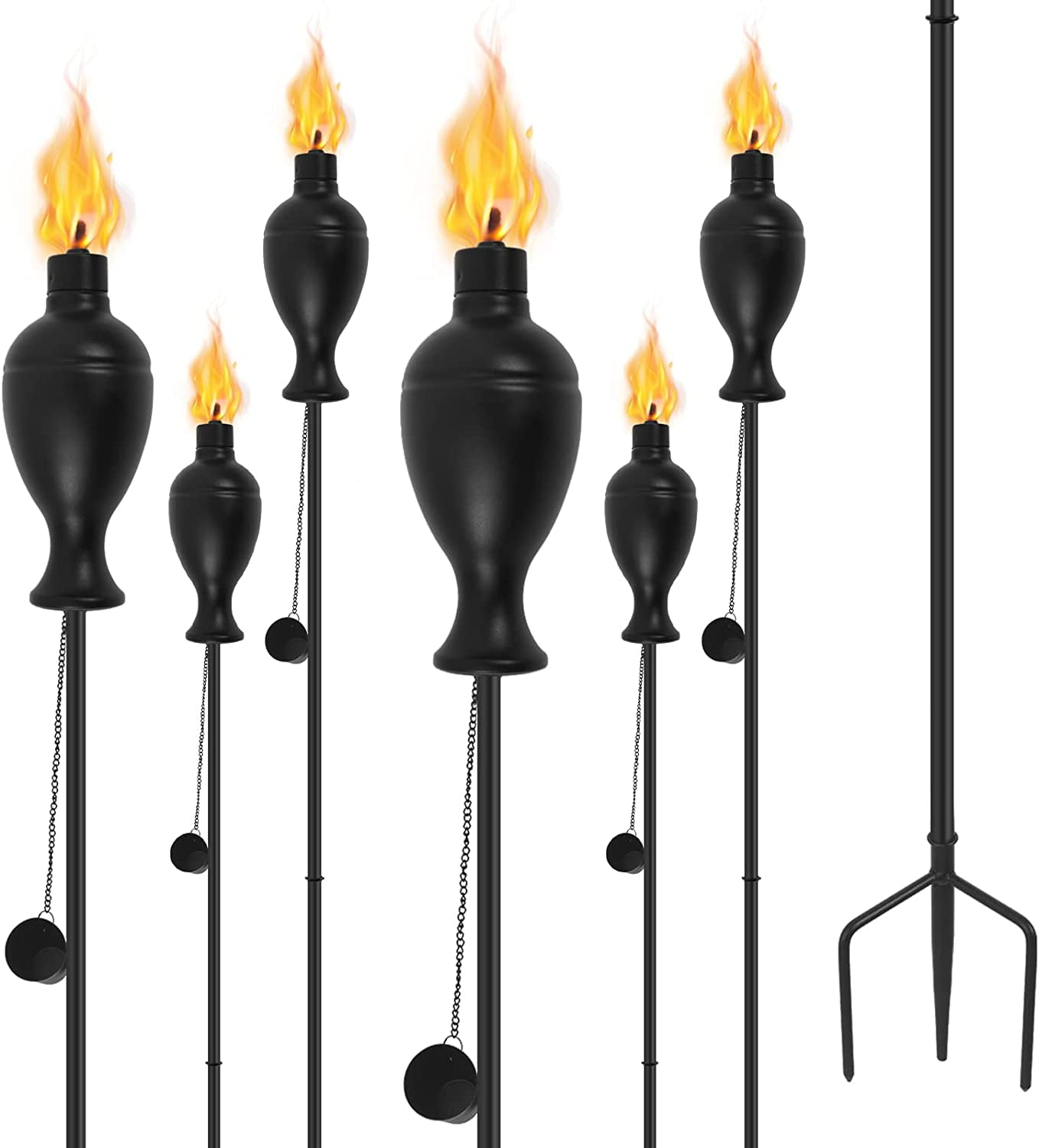6 Pack Metal Torches for Outside, Upgraded Metal Torches with 3-Prong ...