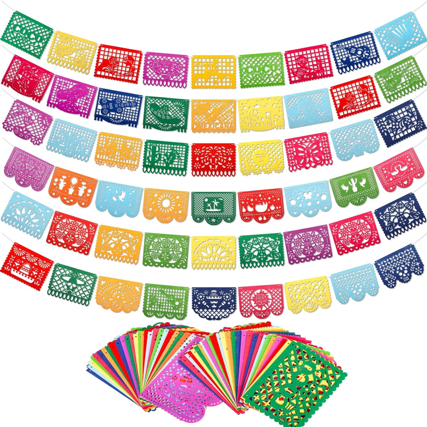 6 Pack Fiesta Banner Colorful Felt Papel Picado Banner for Party Cinco ...