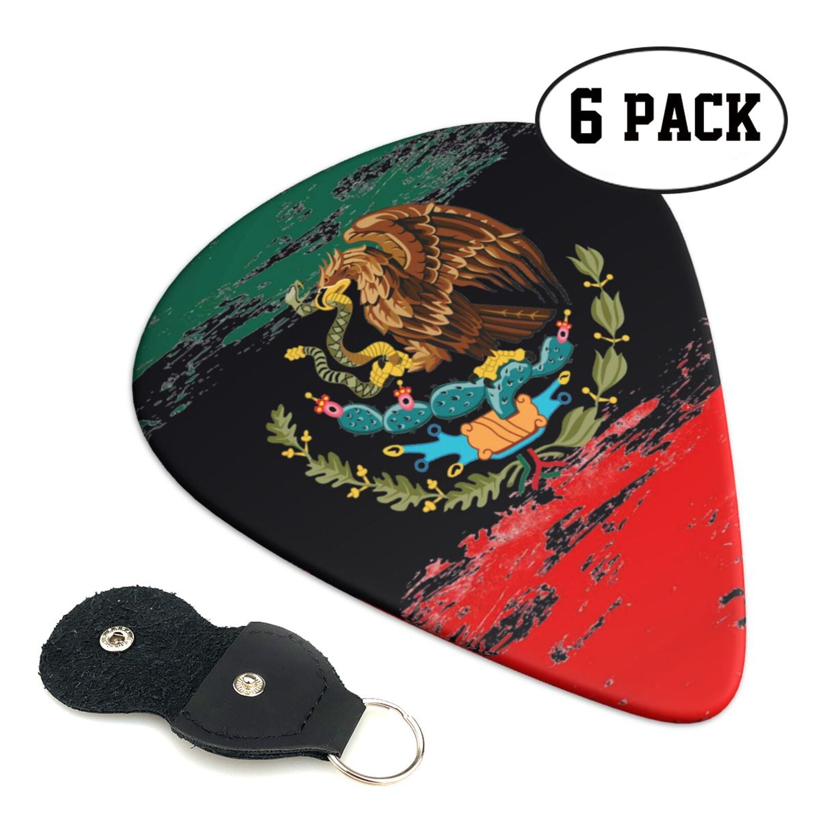 6 Pack Mexican Flag Pattern Guitar Picks In Leather Picks Holder For ...