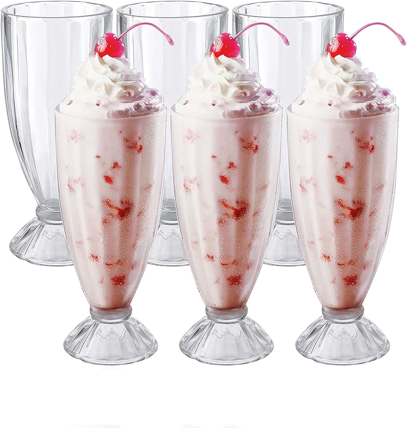 6 Pack Milkshake Glass with 6 Long Metal Spoons, Old Fashioned Soda ...
