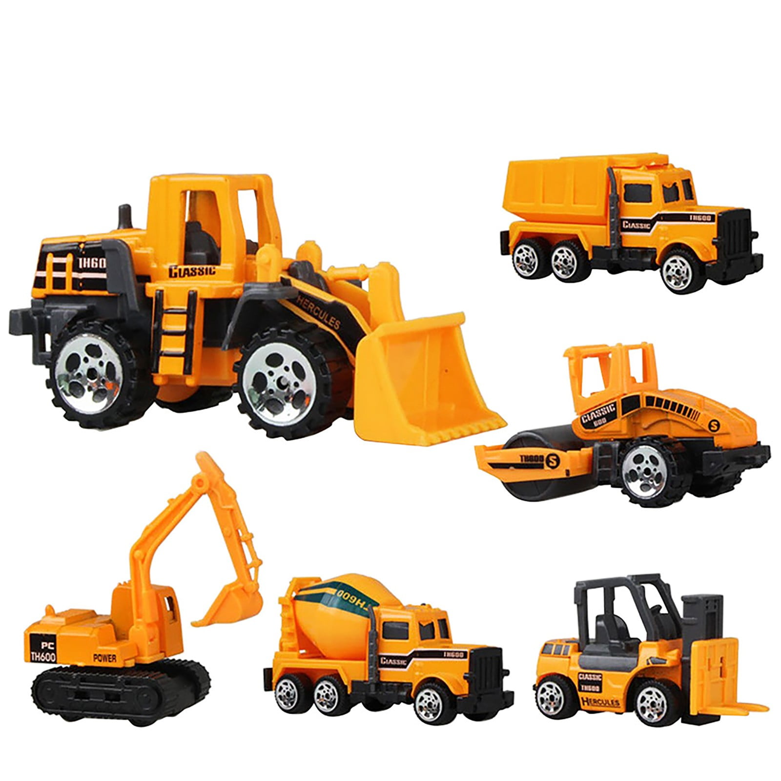 6 Pack Mini Assorted Construction Vehicles And Car Toys Die-Cast Metal ...