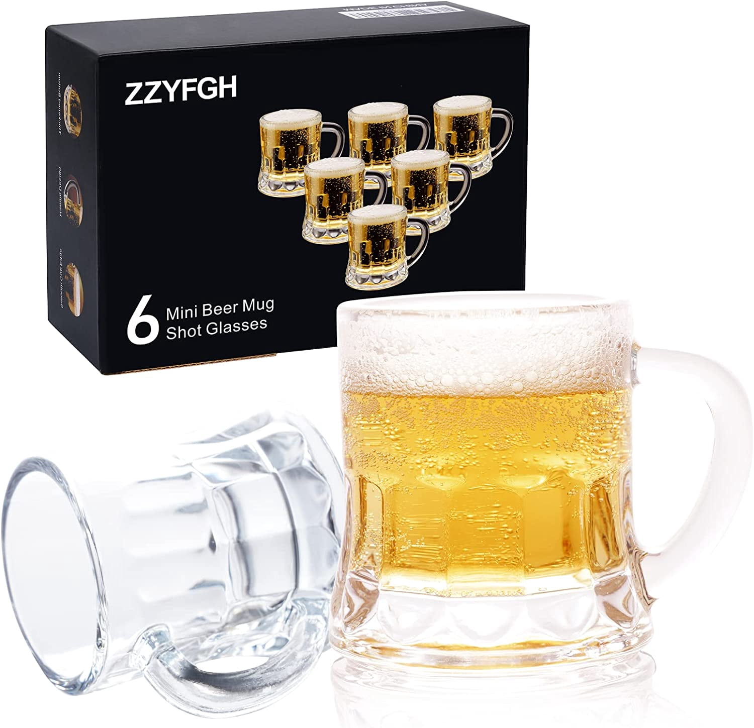 6 Pack Mini Beer Shot Glasses, Mini Glass Beer Mug with Handle, Mini ...