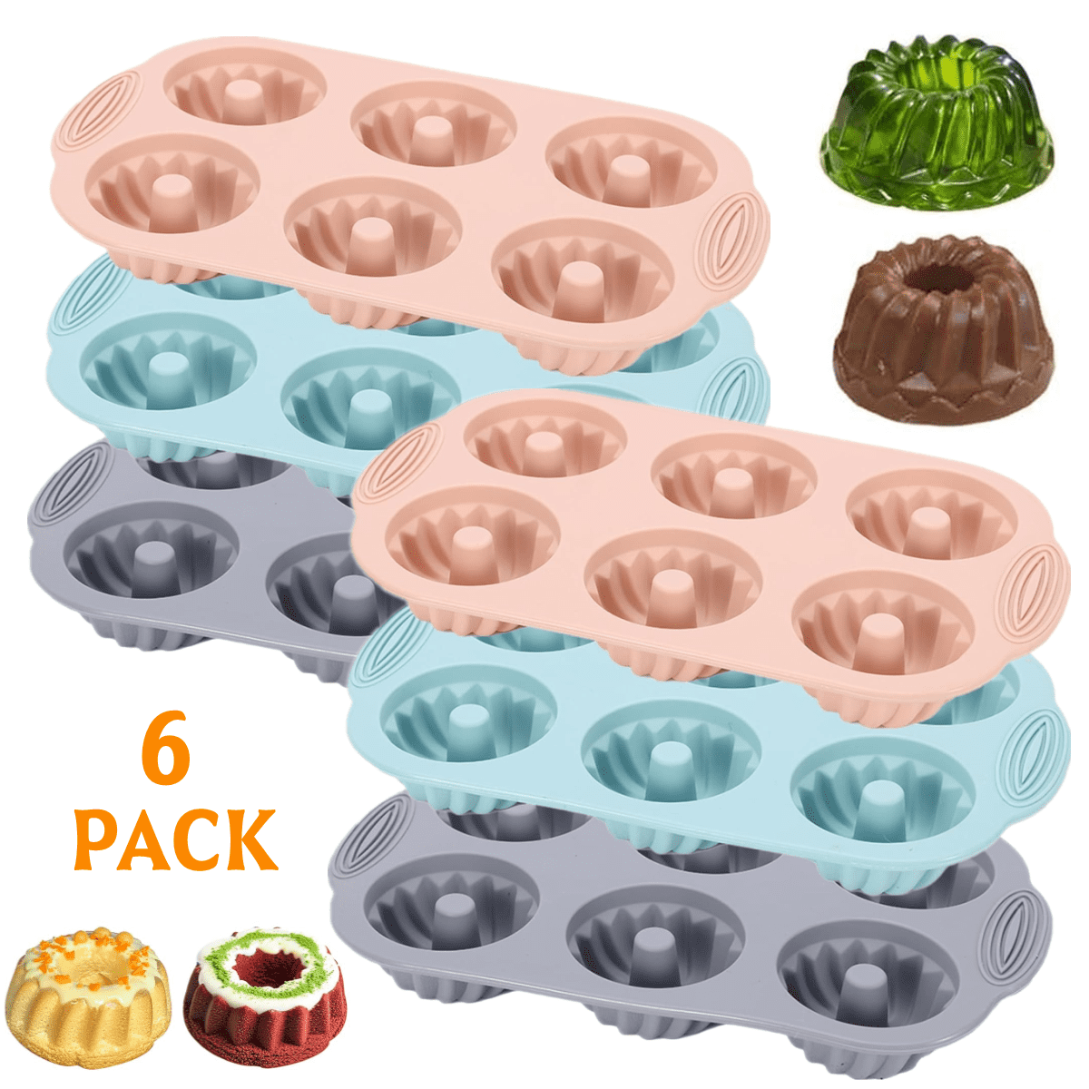 6 Pack Mini Bundt Cake Pan,6-Cavity Fluted Tube Cake Pan, Non Stick ...