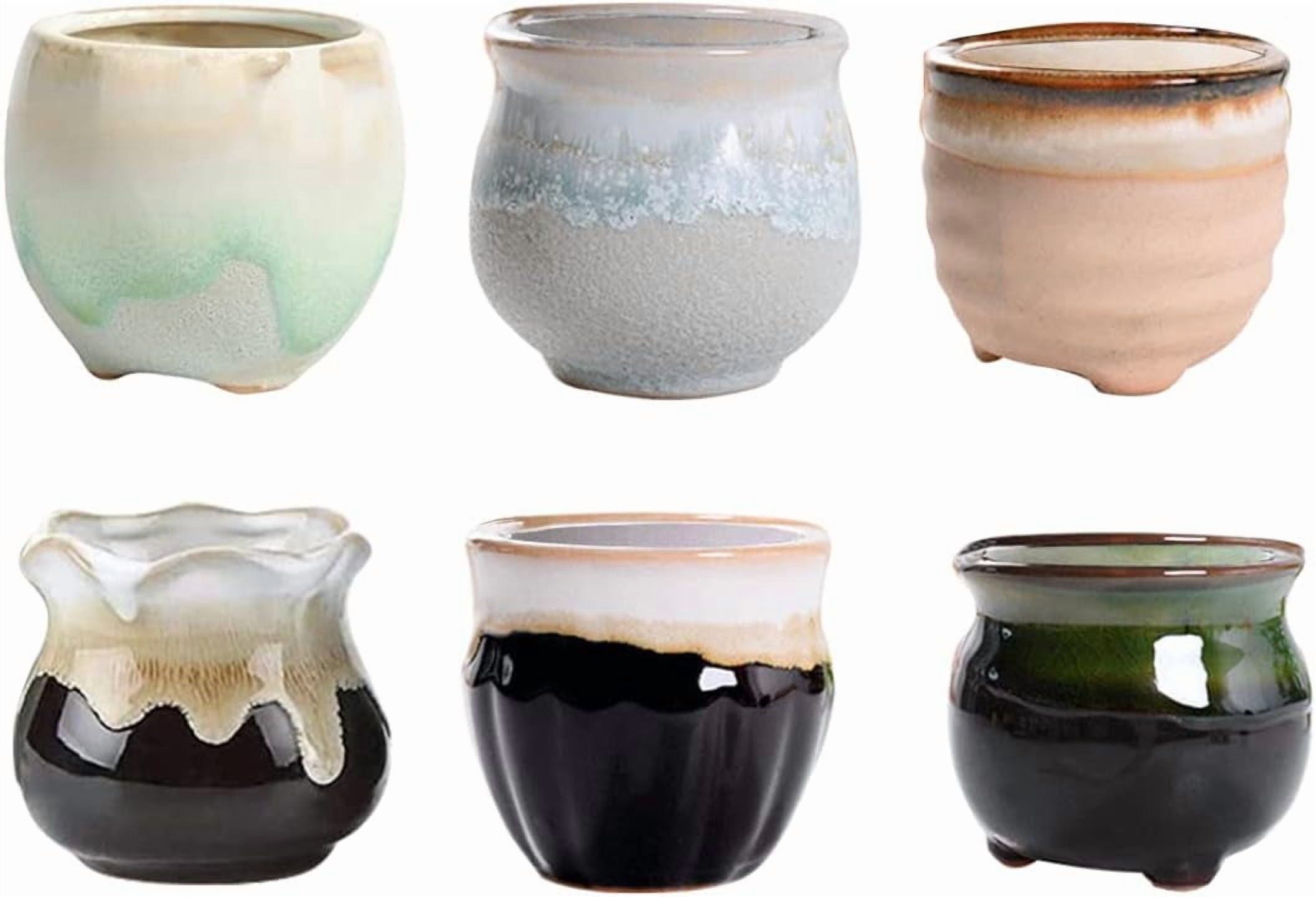 6-Pack Mini Ceramic Flower Pots with Drainage Hole, Small Porcelain ...