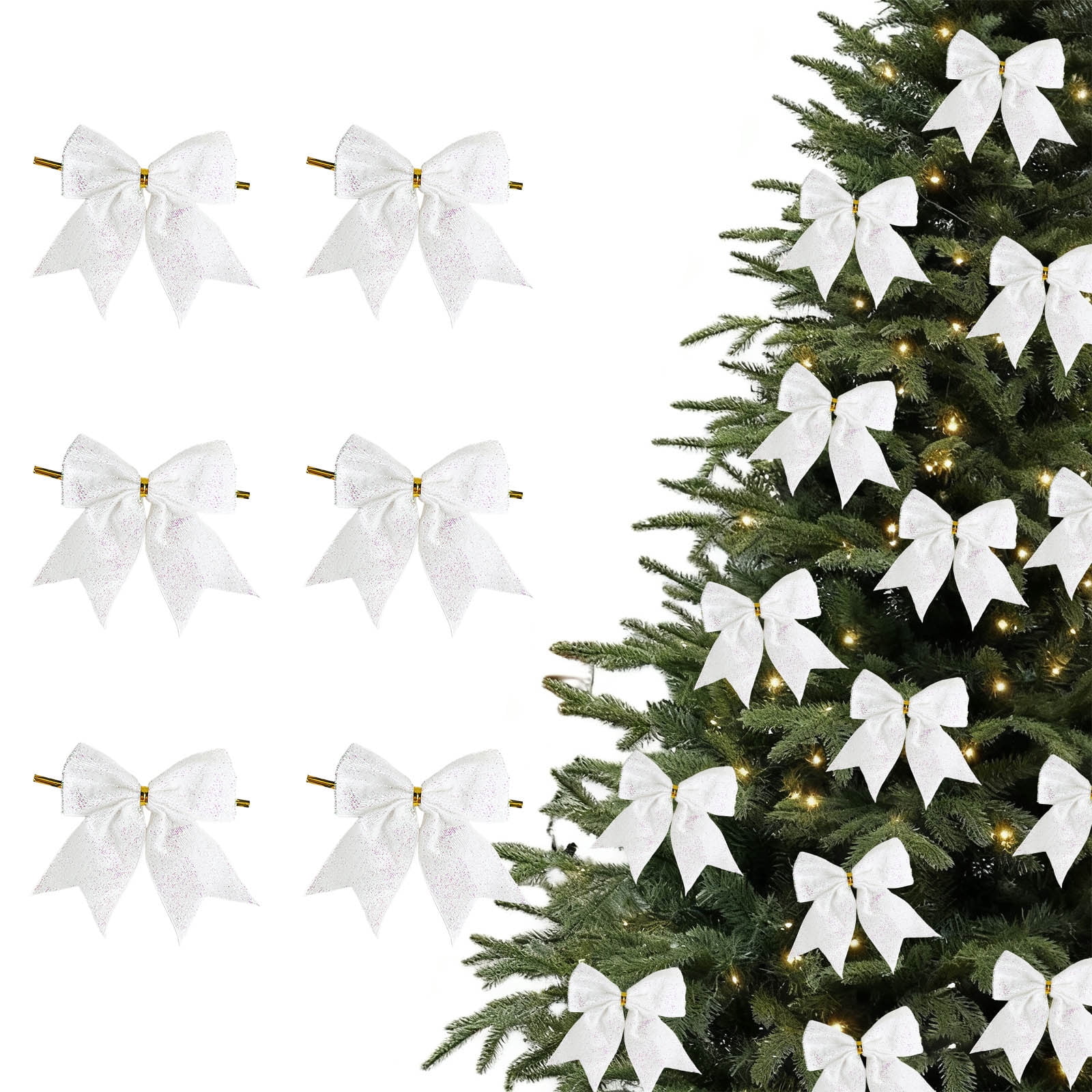 6-Pack Mini Christmas Tree Hanging Ornaments, 9cm Small Bow Decorations ...
