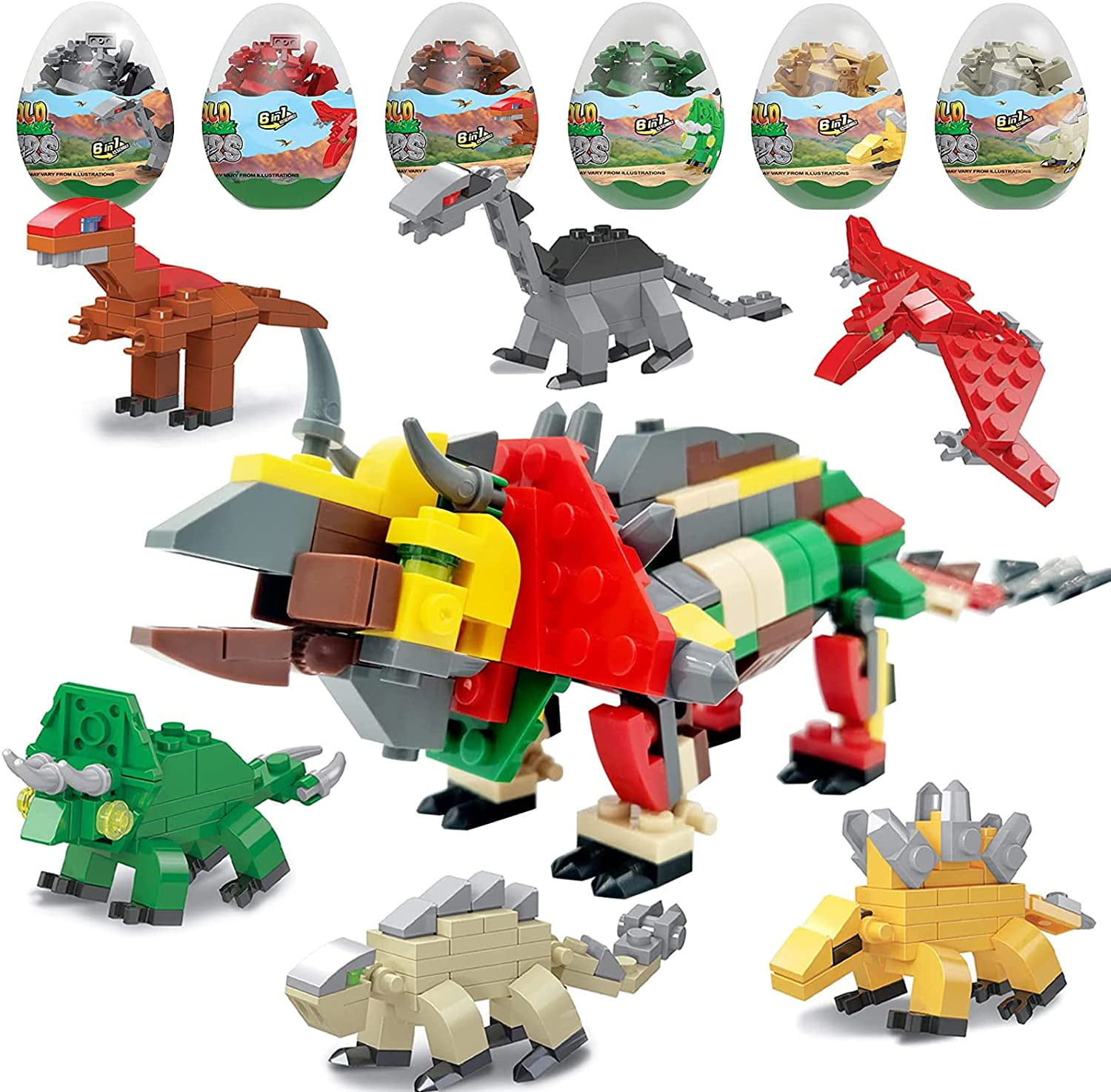Walmart 6 Pack Mini Dinosaur Building Blocks, Kids Jurassic World Play ...