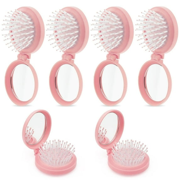 6 Pack Mini Foldable Mirror Hair Brushes Round Portable Folding Pocket ...