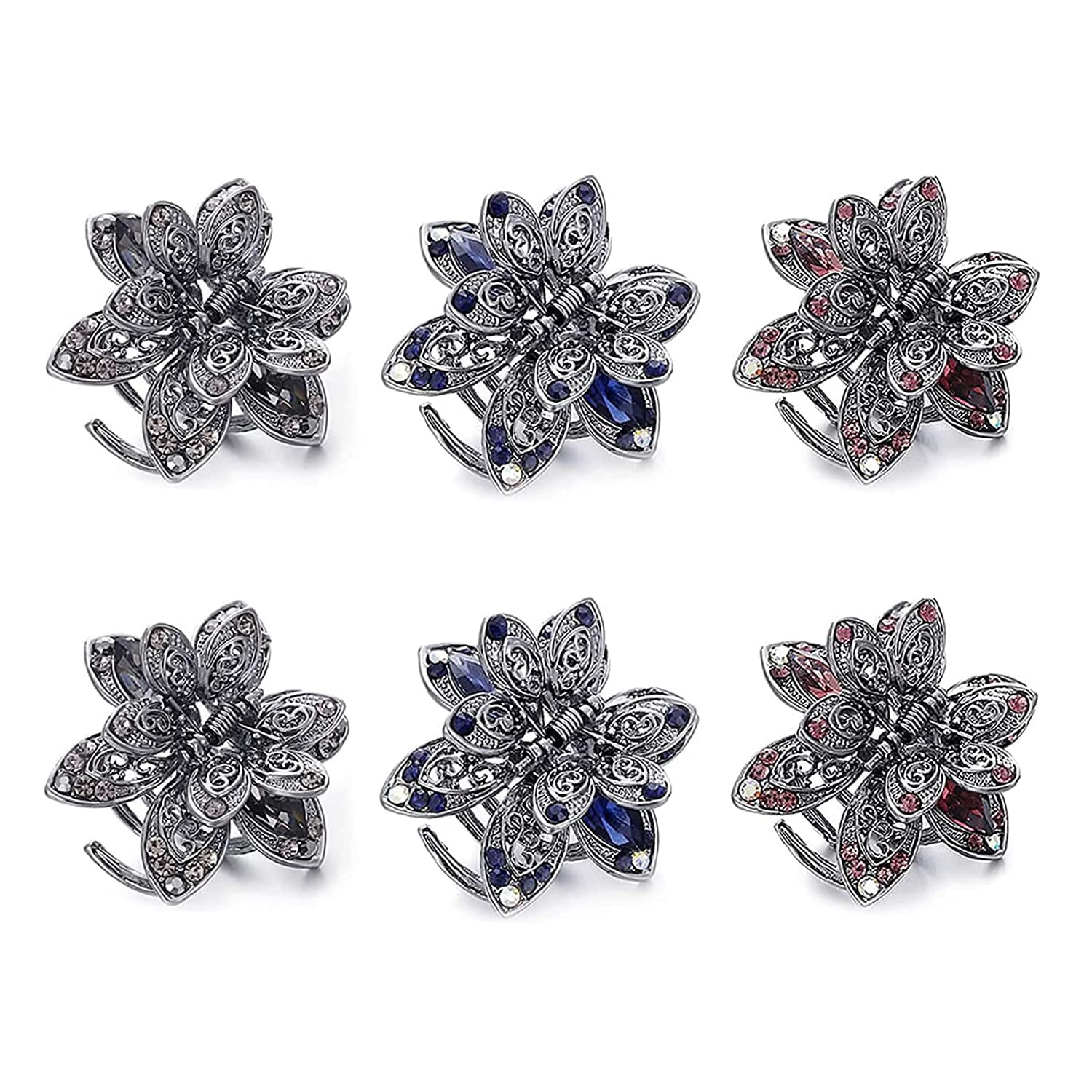 6 Pack Mini Hair Jaw Clips Vintage Metal Rhinestone Claw Hair Clips for ...