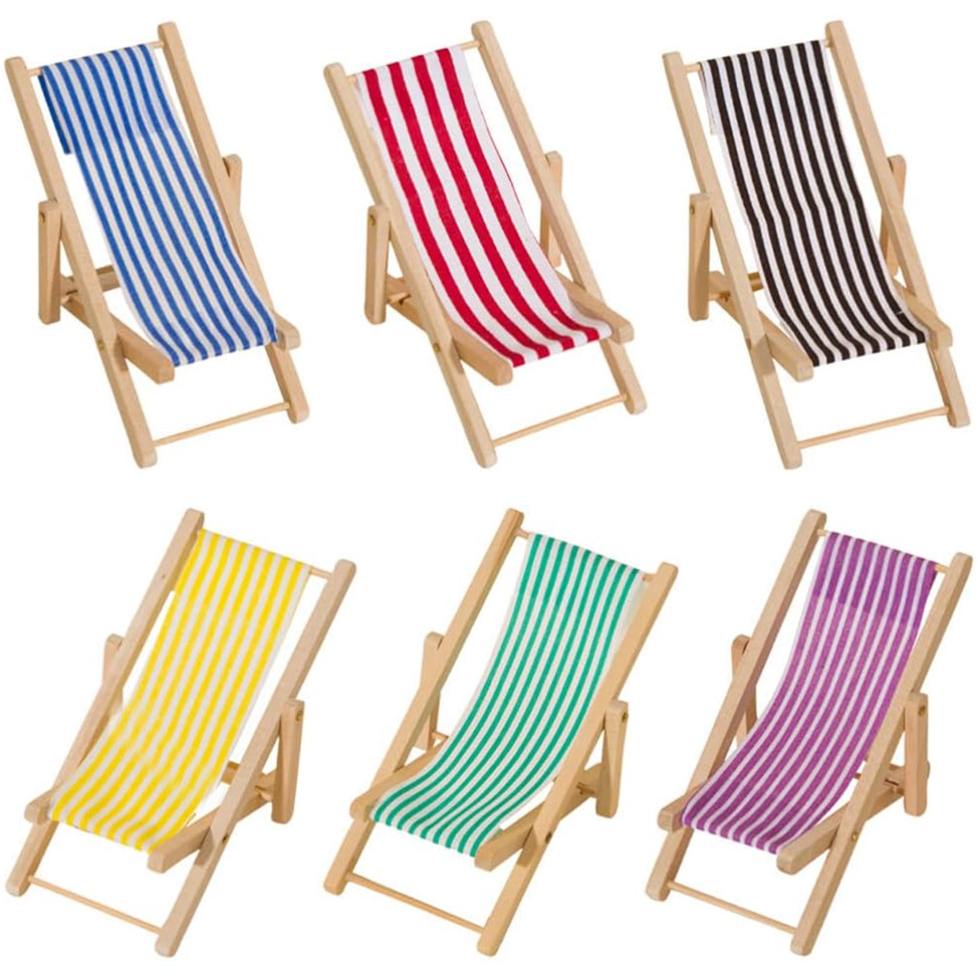 6 Pack Mini Wooden Folding Beach Sunbath Chair Craft for Dollhouse ...