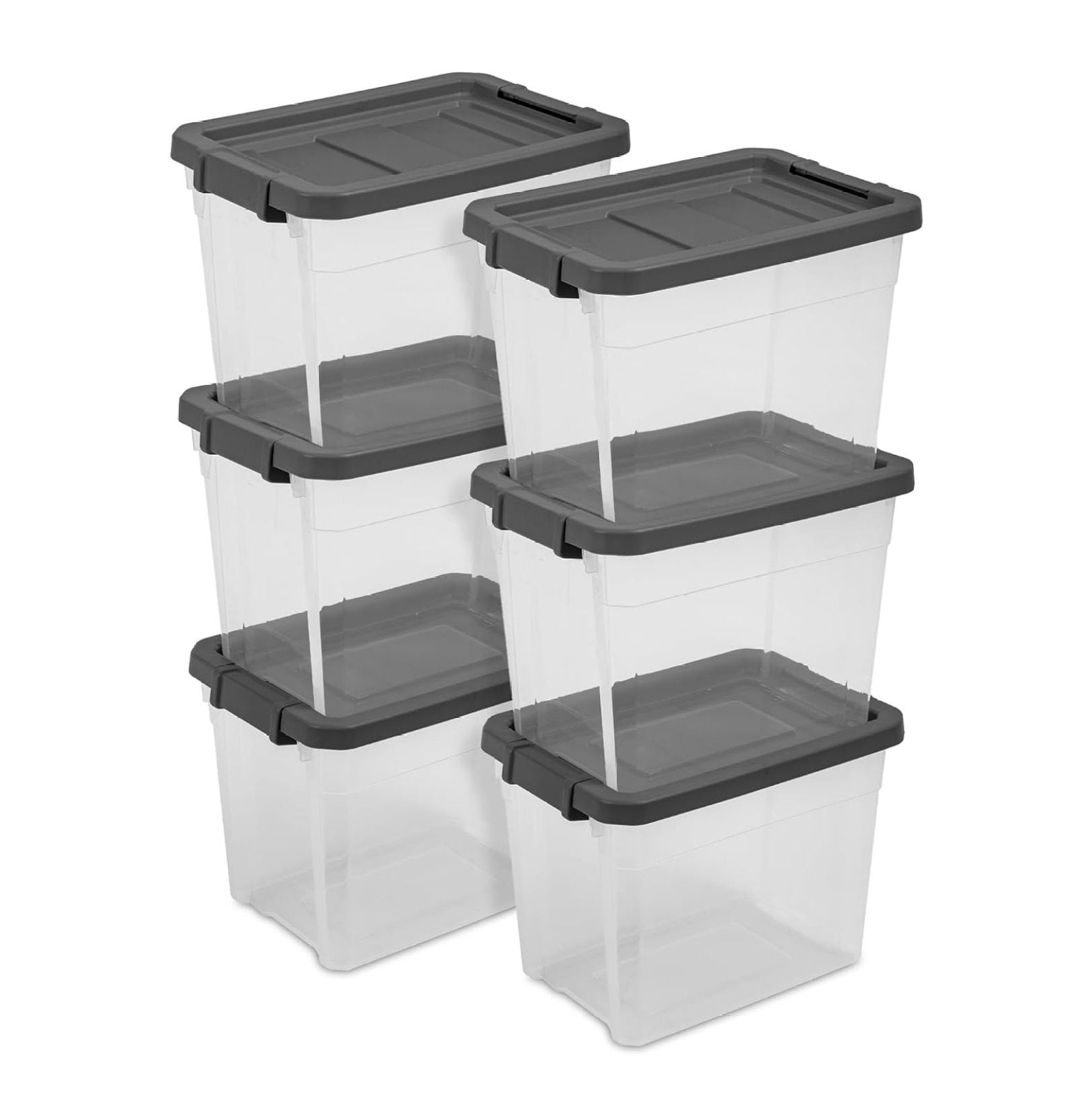 6-Pack Modular Stacker Box, Durable Clear Plastic with Latching Lids ...