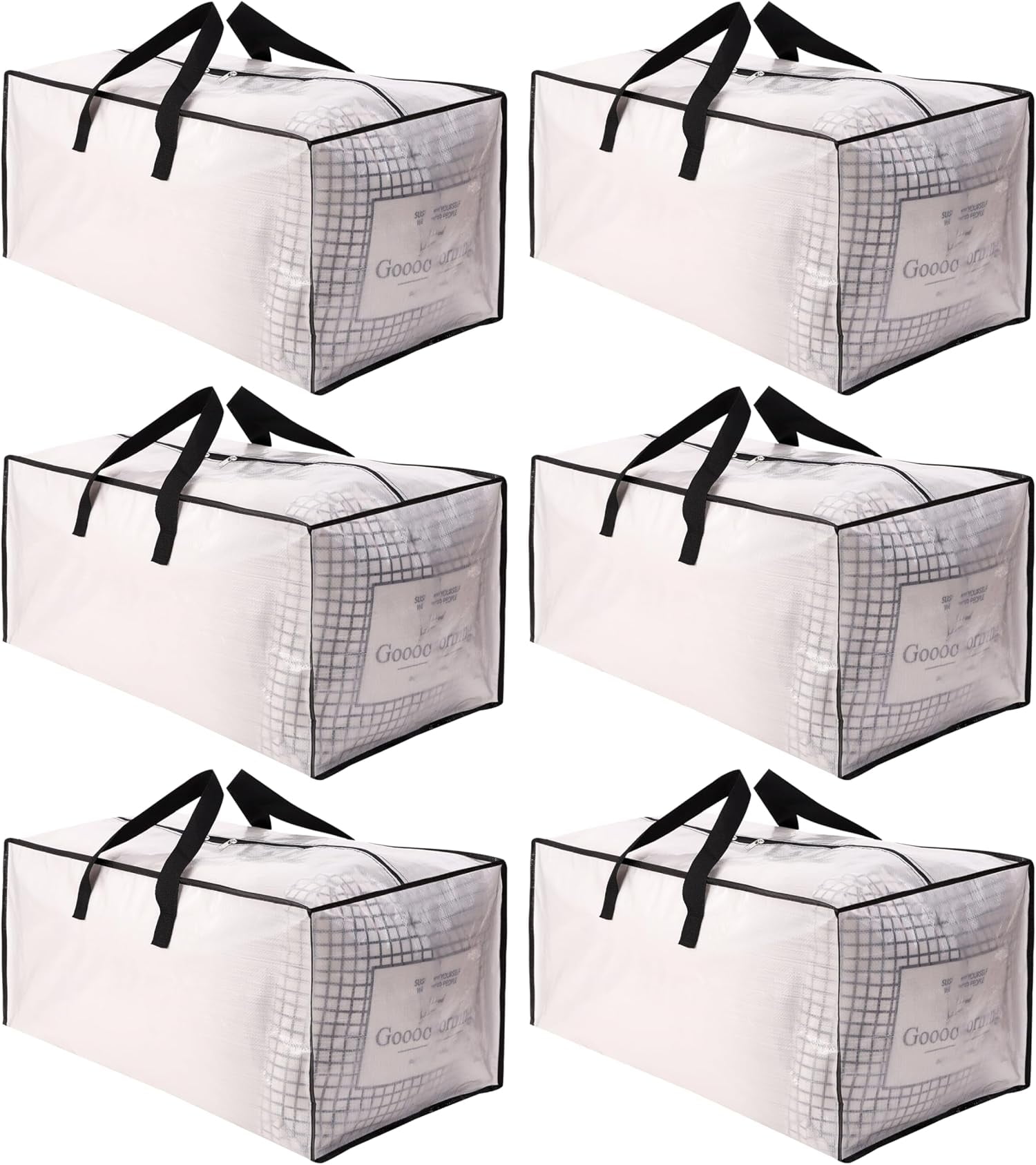 6 Pack Moving Bags with Zippers & Carrying Handles, Heavy Duty Storage ...