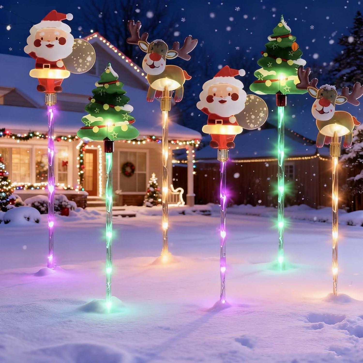 6-Pack Moving Christmas Lights Outdoor - LED Solar Powered Waterproof ...