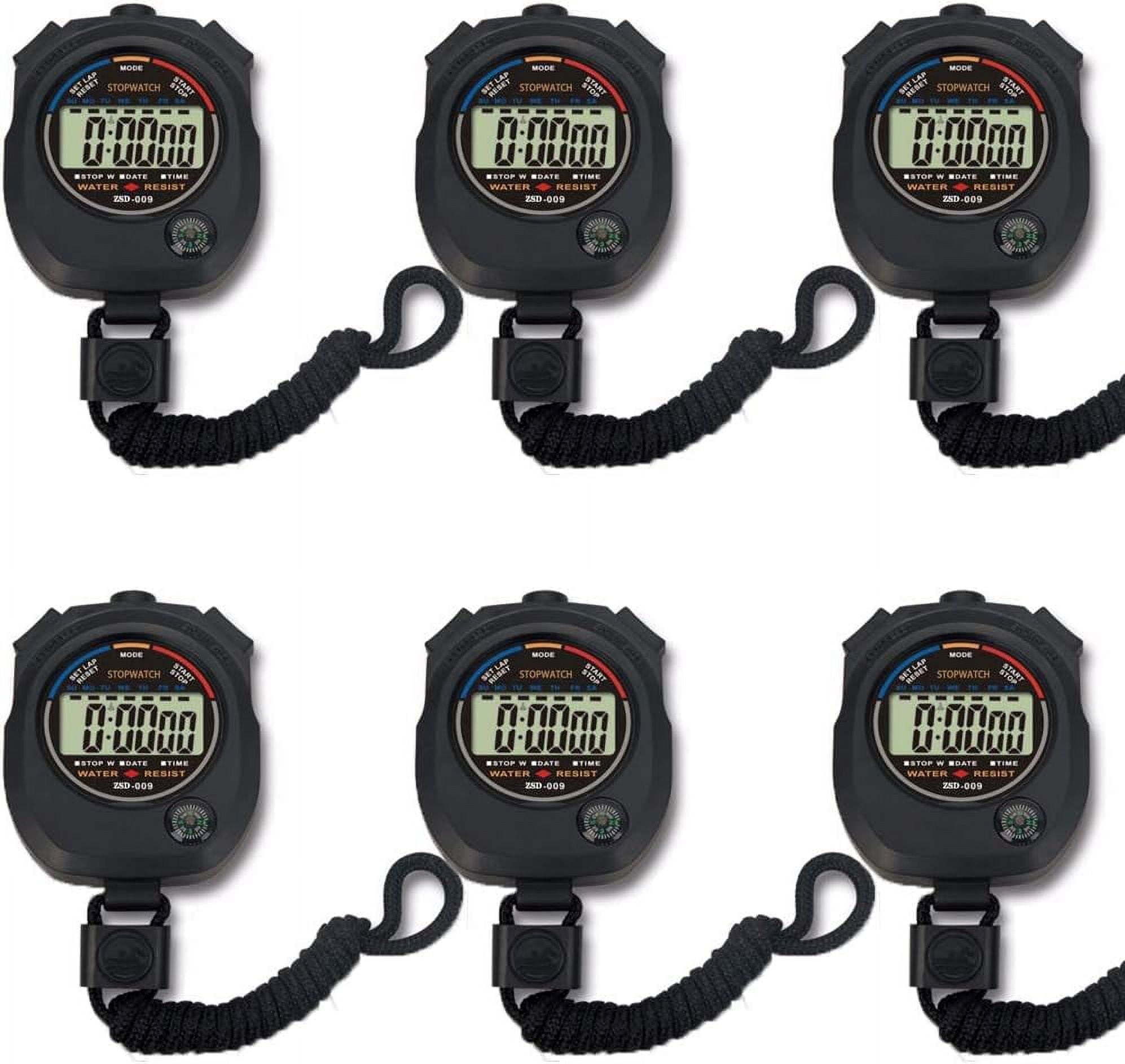 6 Pack Multi-Function Electronic Digital Sport Stopwatch Timer, Large ...