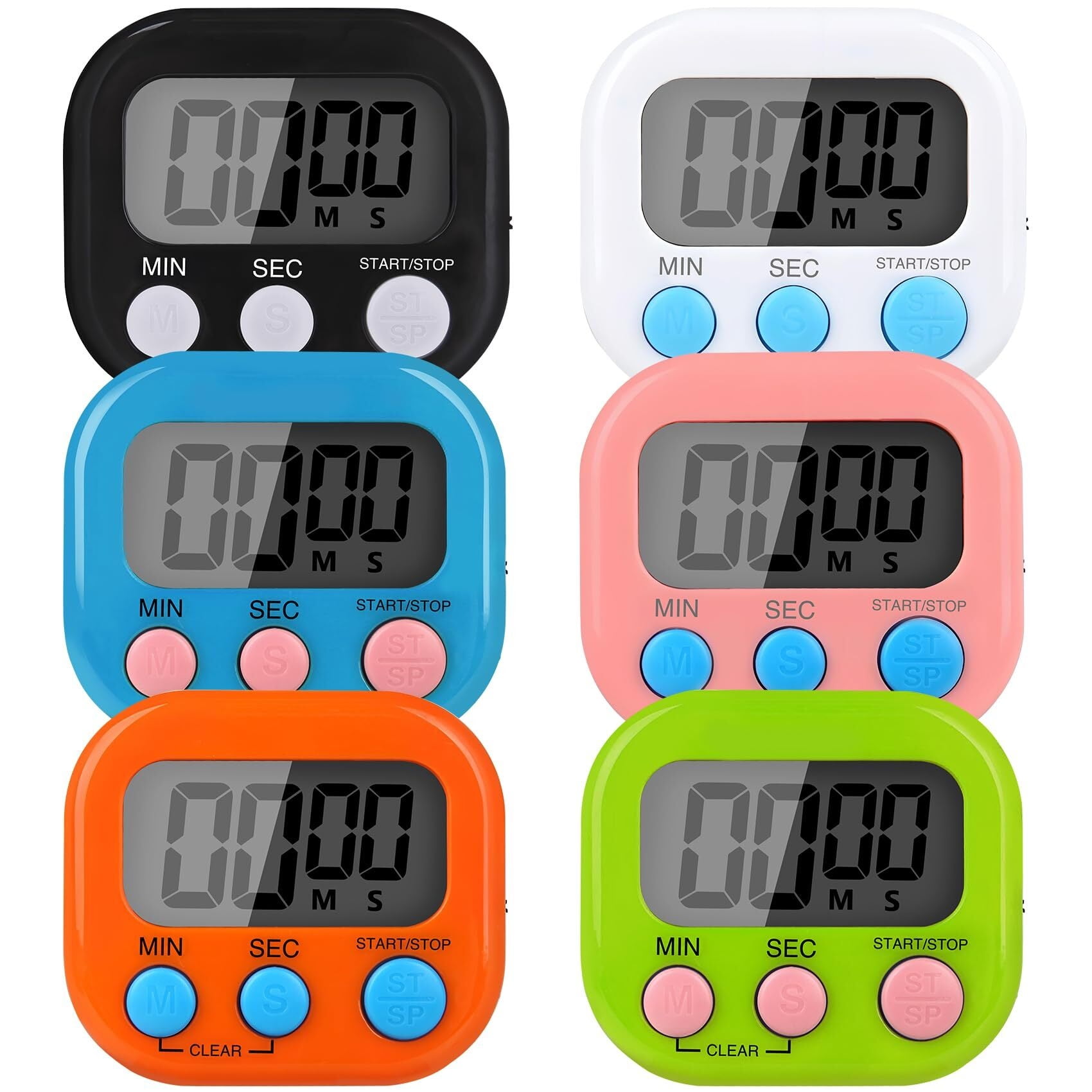 6 Pack Multi-Function Electronic Timer, Colorful Kitchen Timers Digital Magnetic, Countdown ...