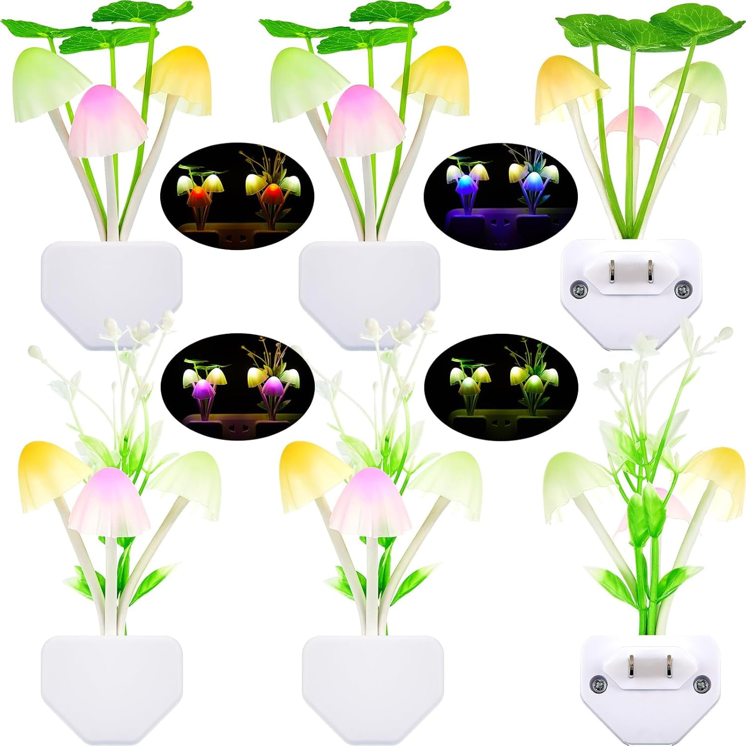 6 Pack Mushroom Night Light LED Plug in 7 Color Changing Magic Cute ...