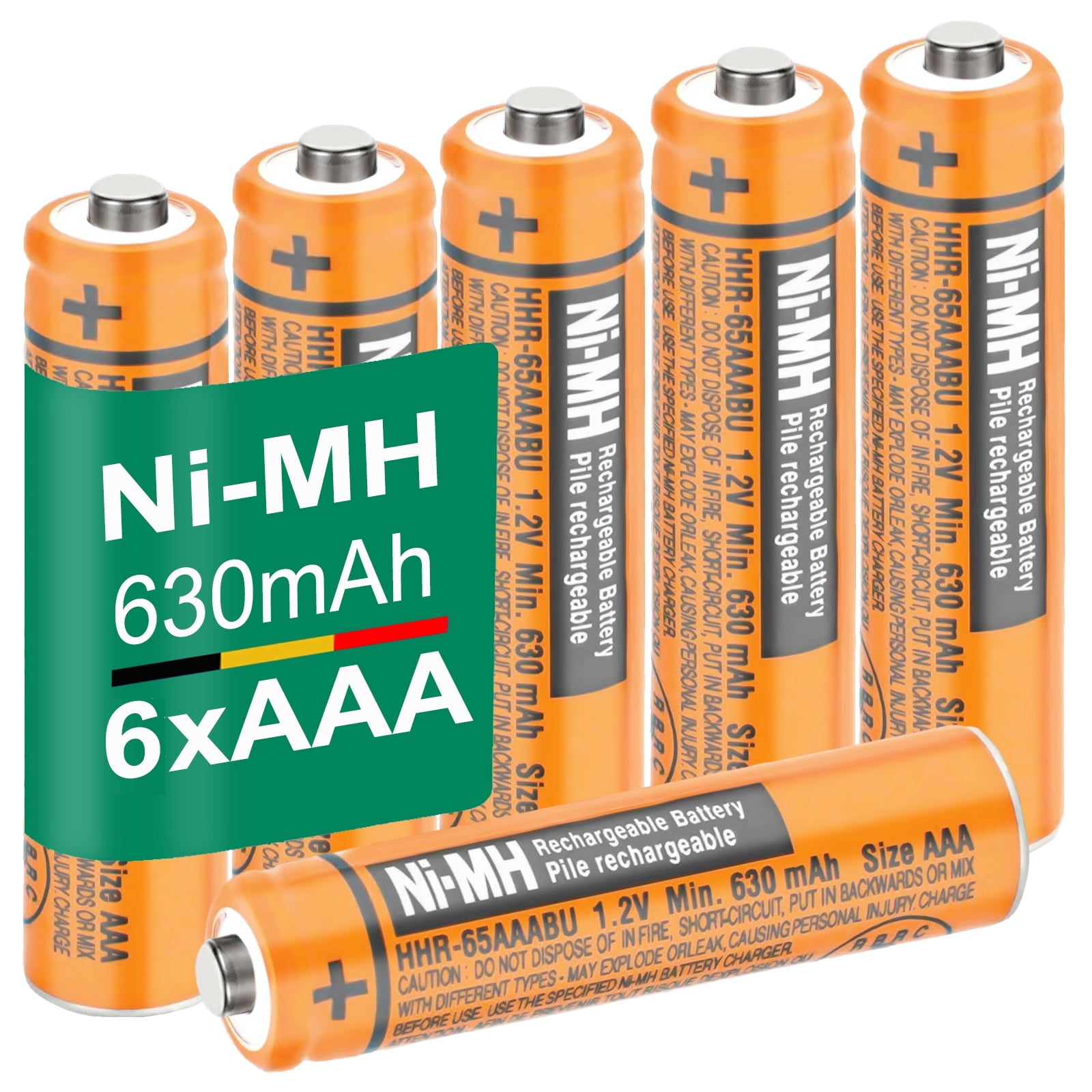 6-Pack NI-MH AAA Rechargeable Battery 1.2V 630mah HHR-65AAABU AAA ...