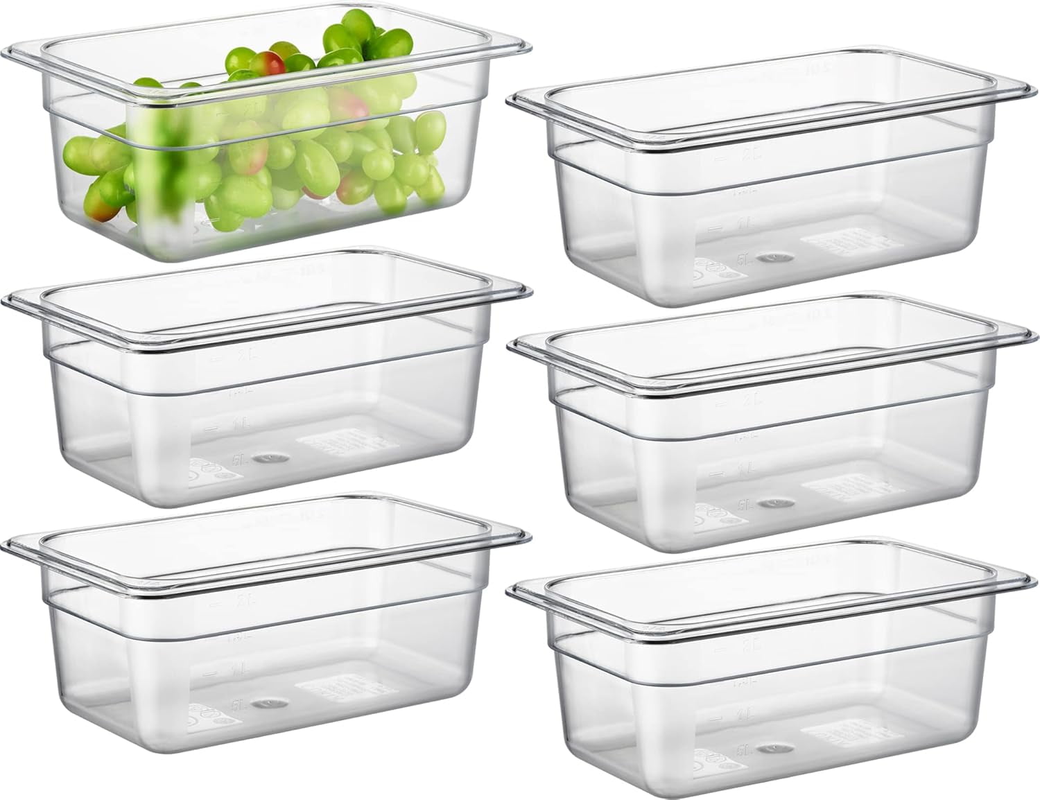 6 Pack NSF Food Pans, 1/4 Size 4 Inch Deep, Commercial Polycarbonate ...