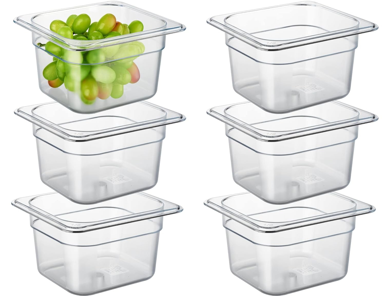 6 Pack NSF Food Pans, 1/6 Size 4 Inch Deep Commercial Food Storage ...