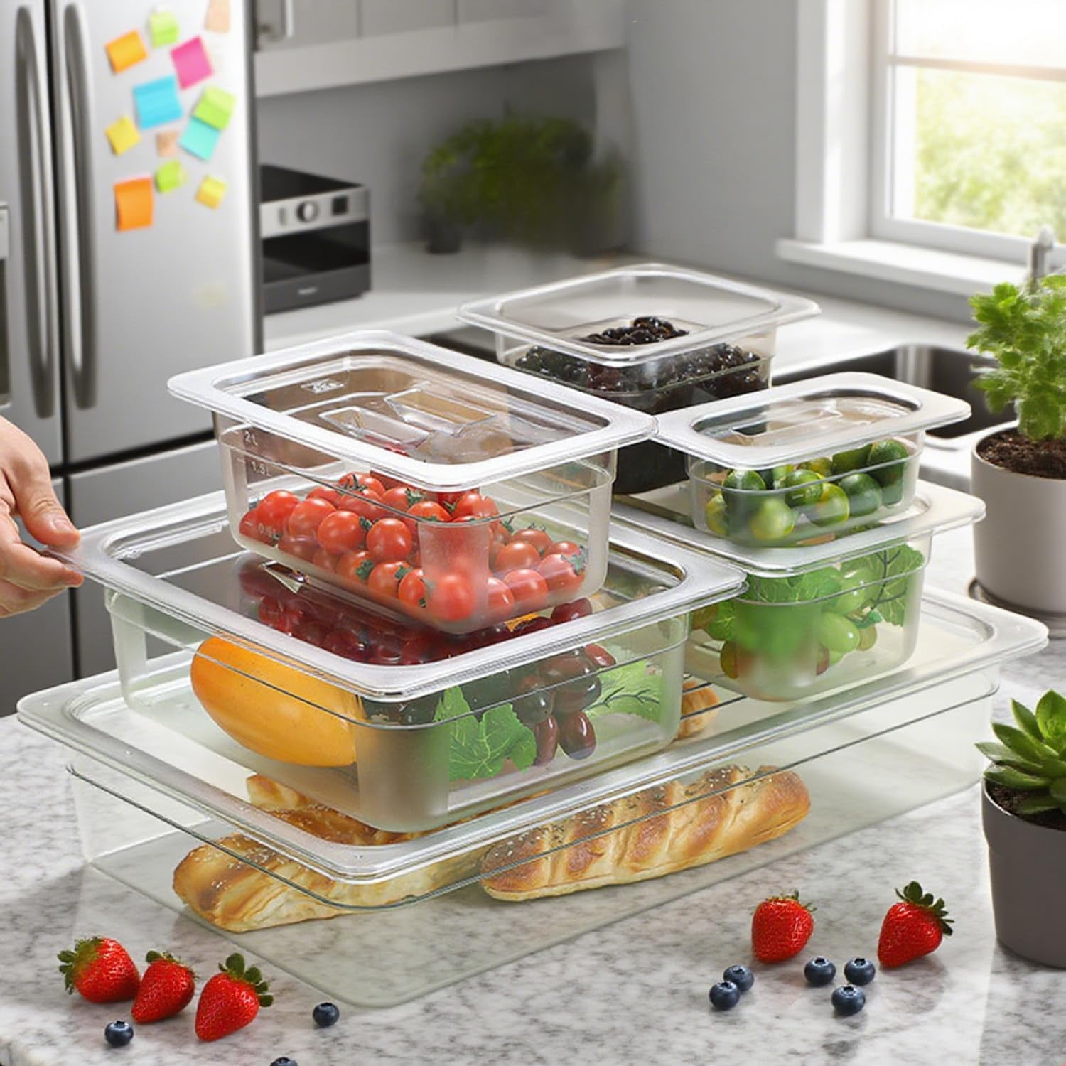 6 Pack NSF Food Pans with Lids 1/3 Size, 4'' Deep Commercial Clear ...