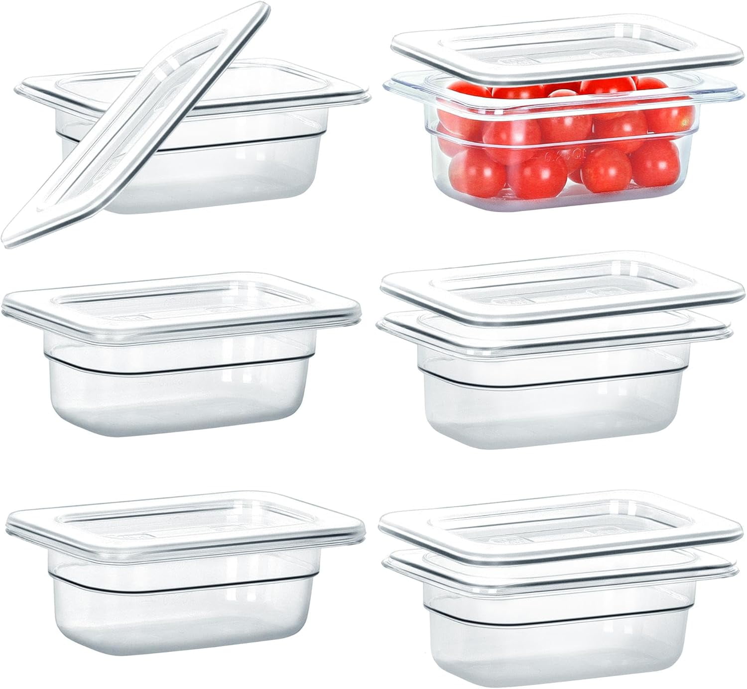 6 Pack NSF Food Pans with Lids, 1/9 Size 2.6'' Deep Commercial Food ...