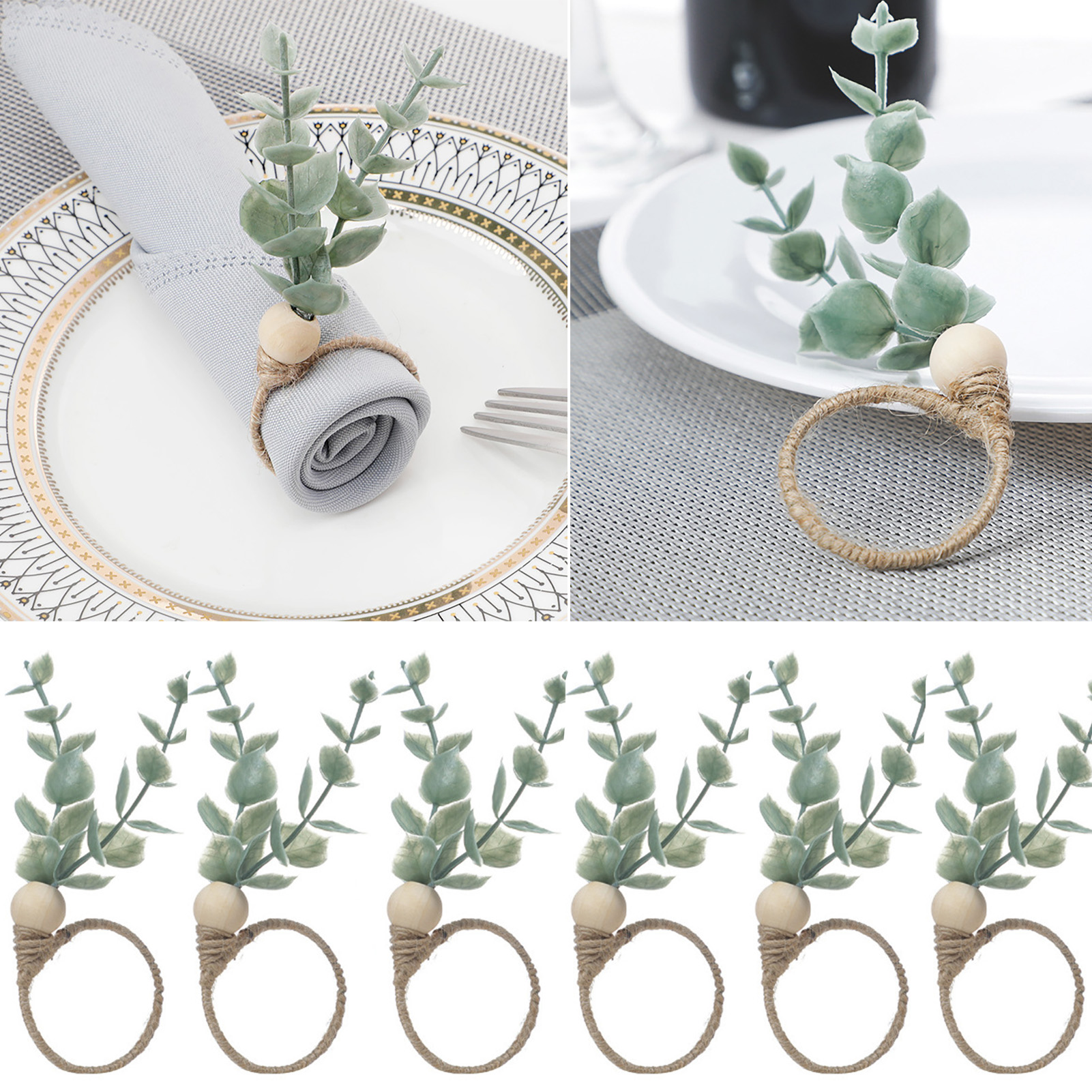 6 Pack Napkin Buckle Eucalyptus Napkin Rings, Handmade Wooden Bead ...