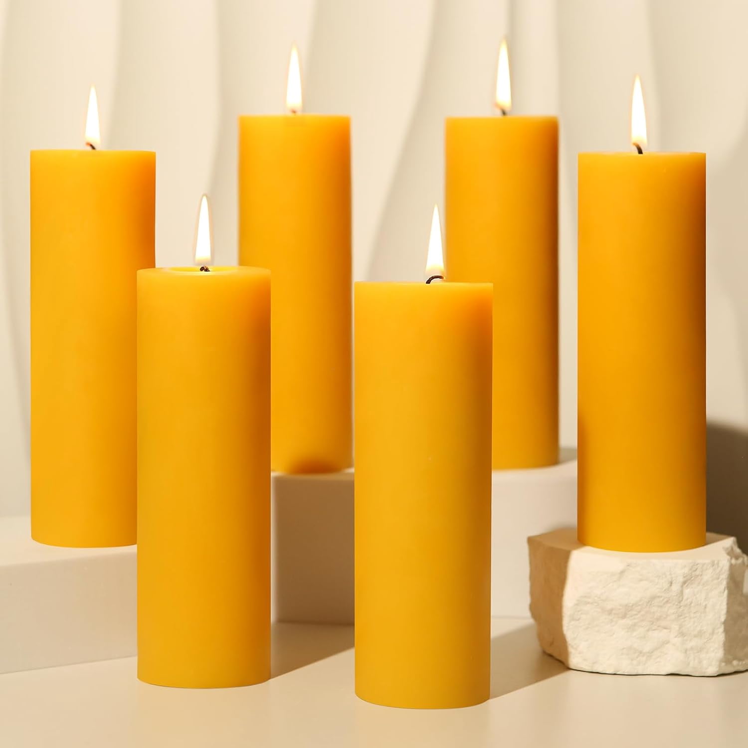6 Pack Natural Beeswax Pillar Candles 2x6in,360 Hours Long Burning ...