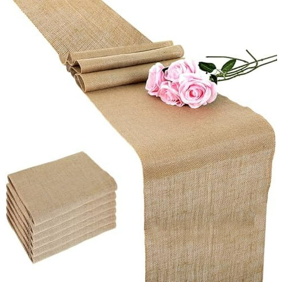 6 Pack Natural Burlap Table Runners,12 x 71 Inches Rustic Jute Table ...