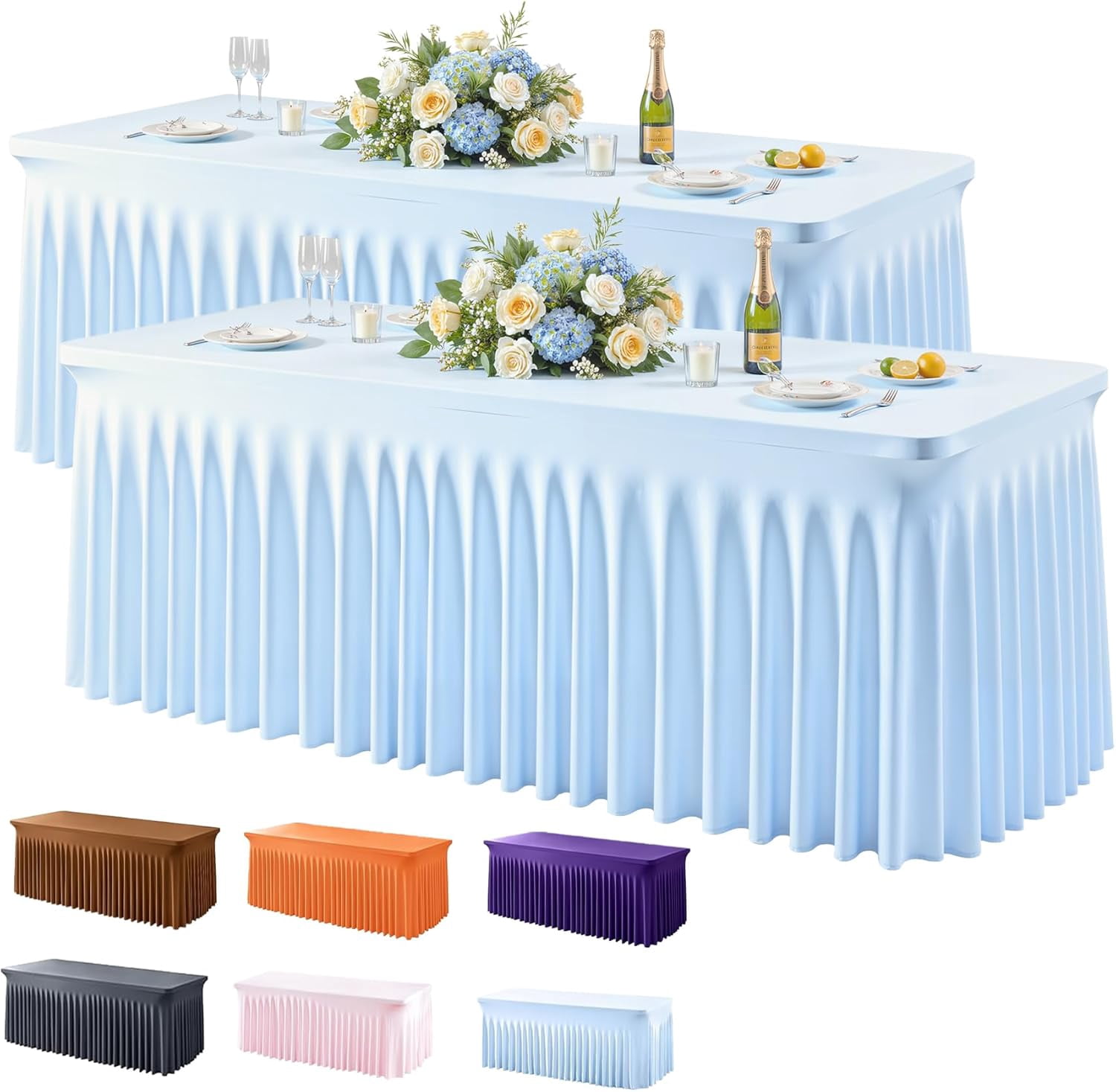 6 Pack Navy Blue Spandex Fitted Tablecloth 8 Foot - Stretch Table ...