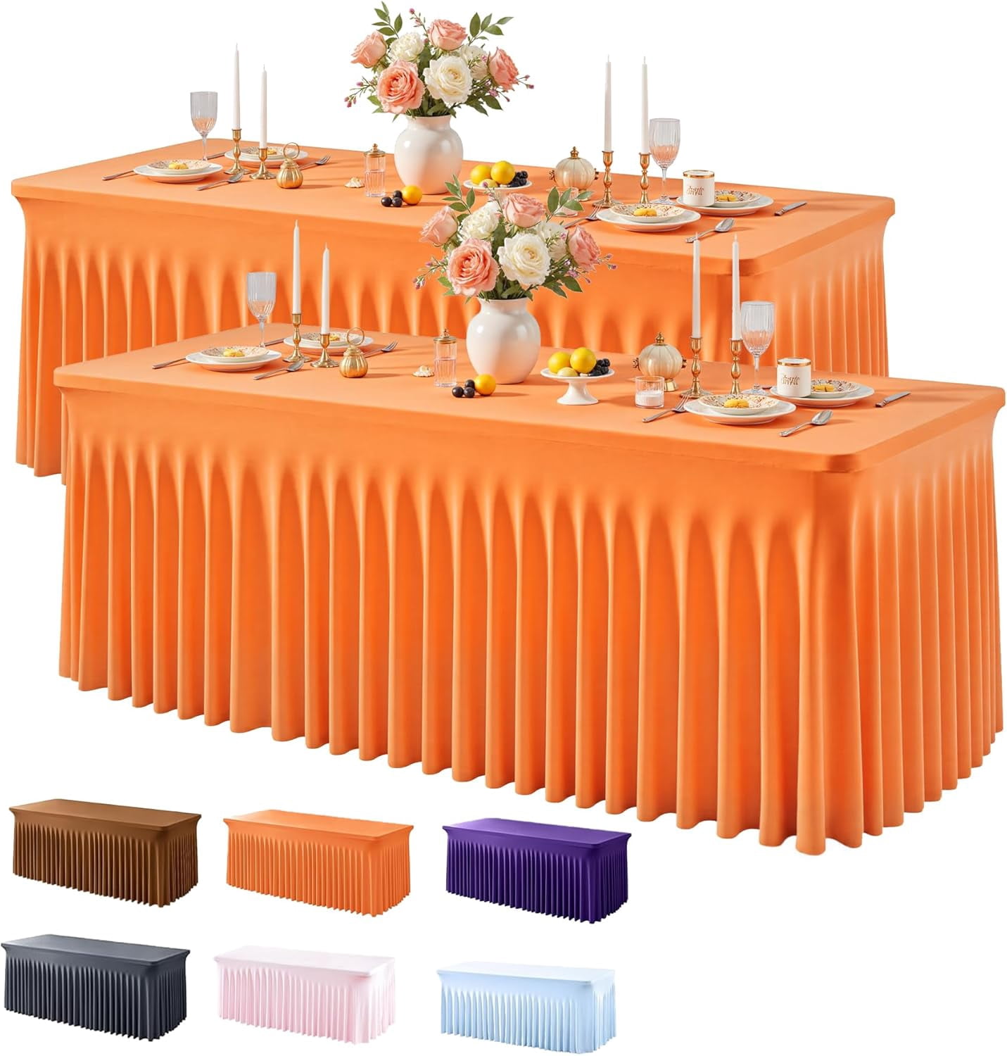 6 Pack Navy Blue Spandex Fitted Tablecloth 8 Foot - Stretch Table ...