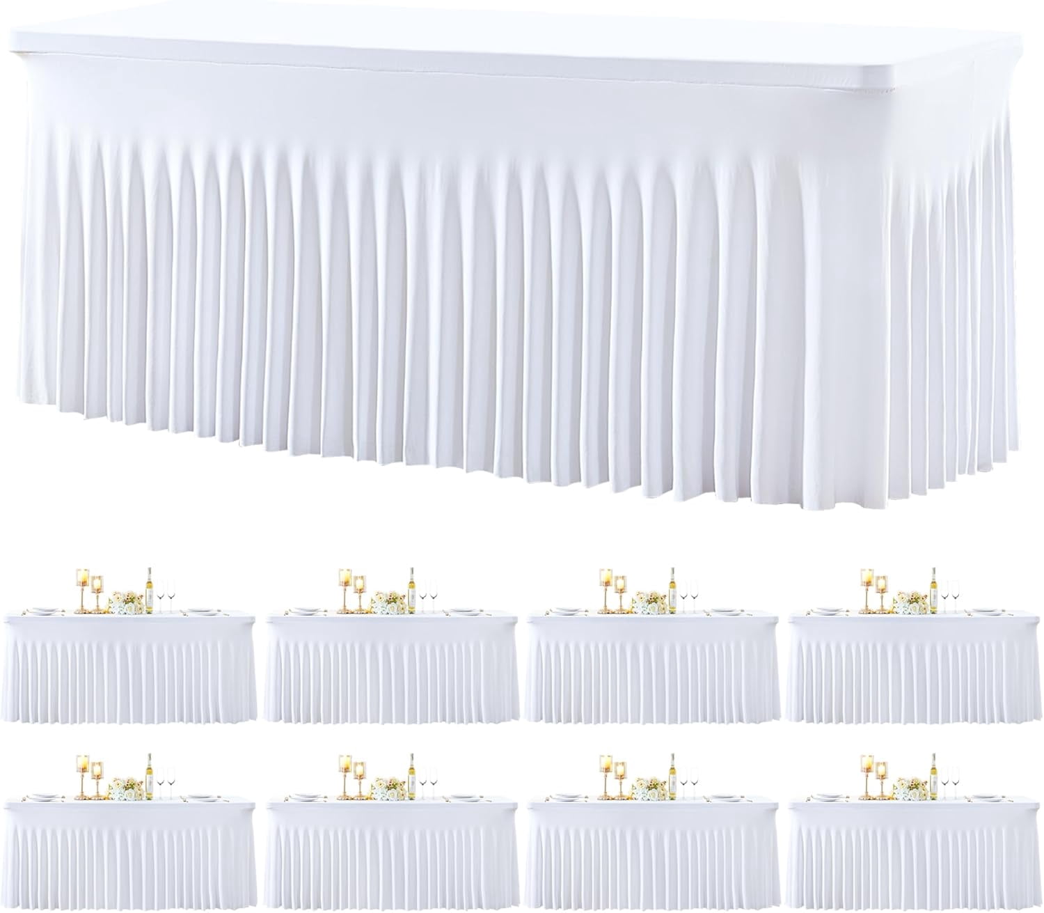 6 Pack Navy Blue Table Cloth for 8 Foot Rectangle Tables Spandex Fitted ...