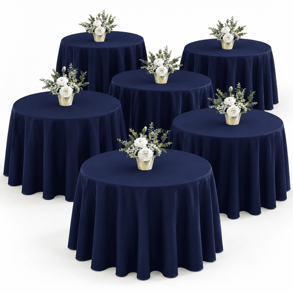6 Pack Navy Tablecloths 120 Inch Round For 48