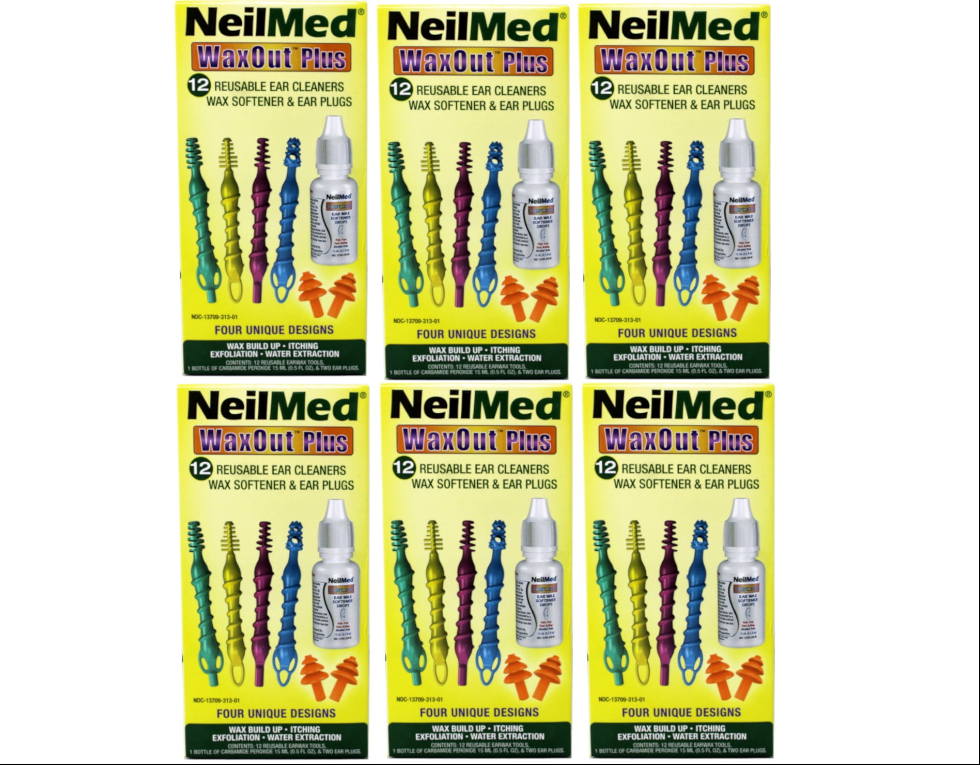 6 Pack - NeilMed WaxOut Plus 12 Reusable Flexible Ear Cleaners, Wax ...