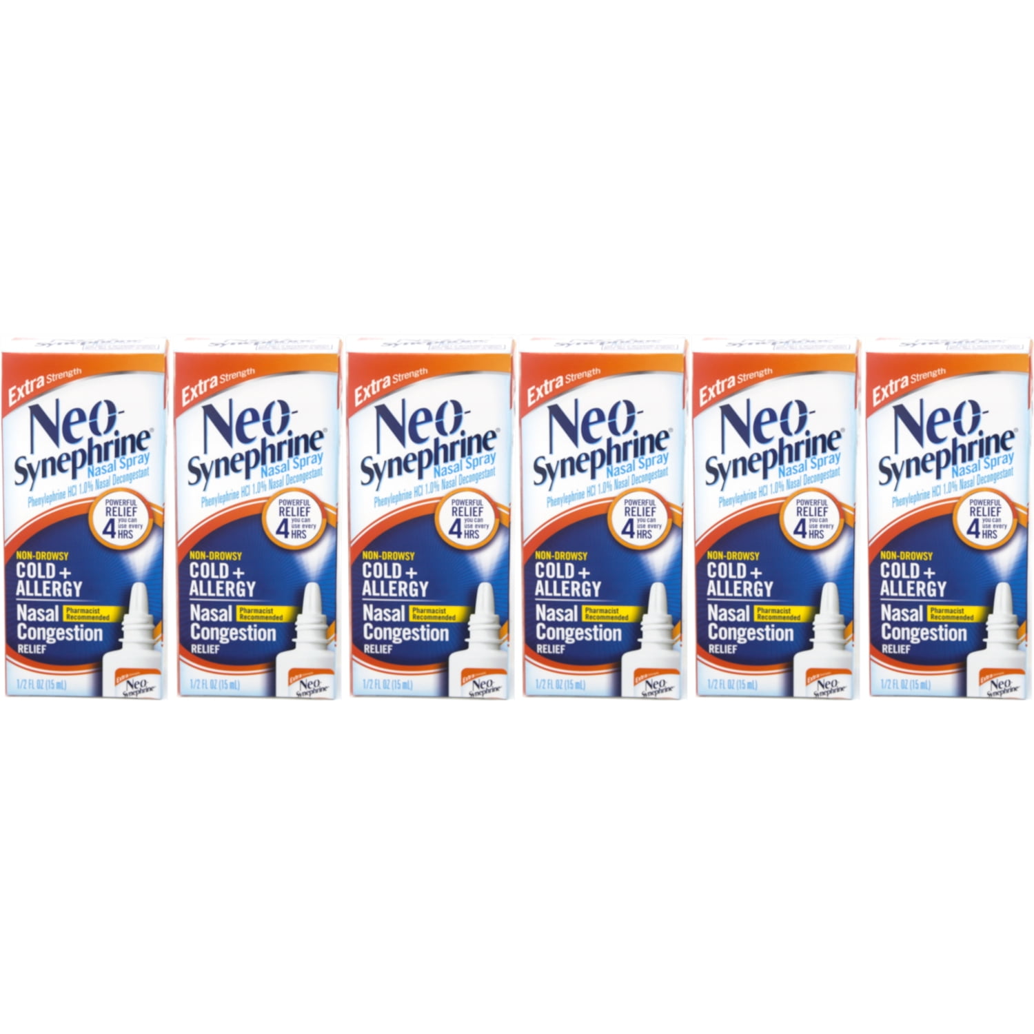 Neo-Synephrine Extra Strength Nasal Spray, 6 Pack, 0.50 Ounces Each ...