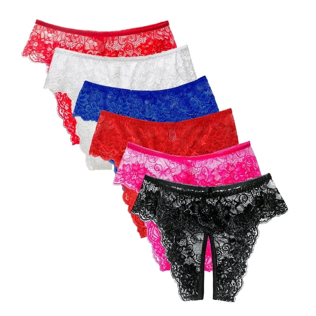 6-Pack Nivmu Women's Sexy Crotchless Lace Bikini Panties for Ladies 7/L ...