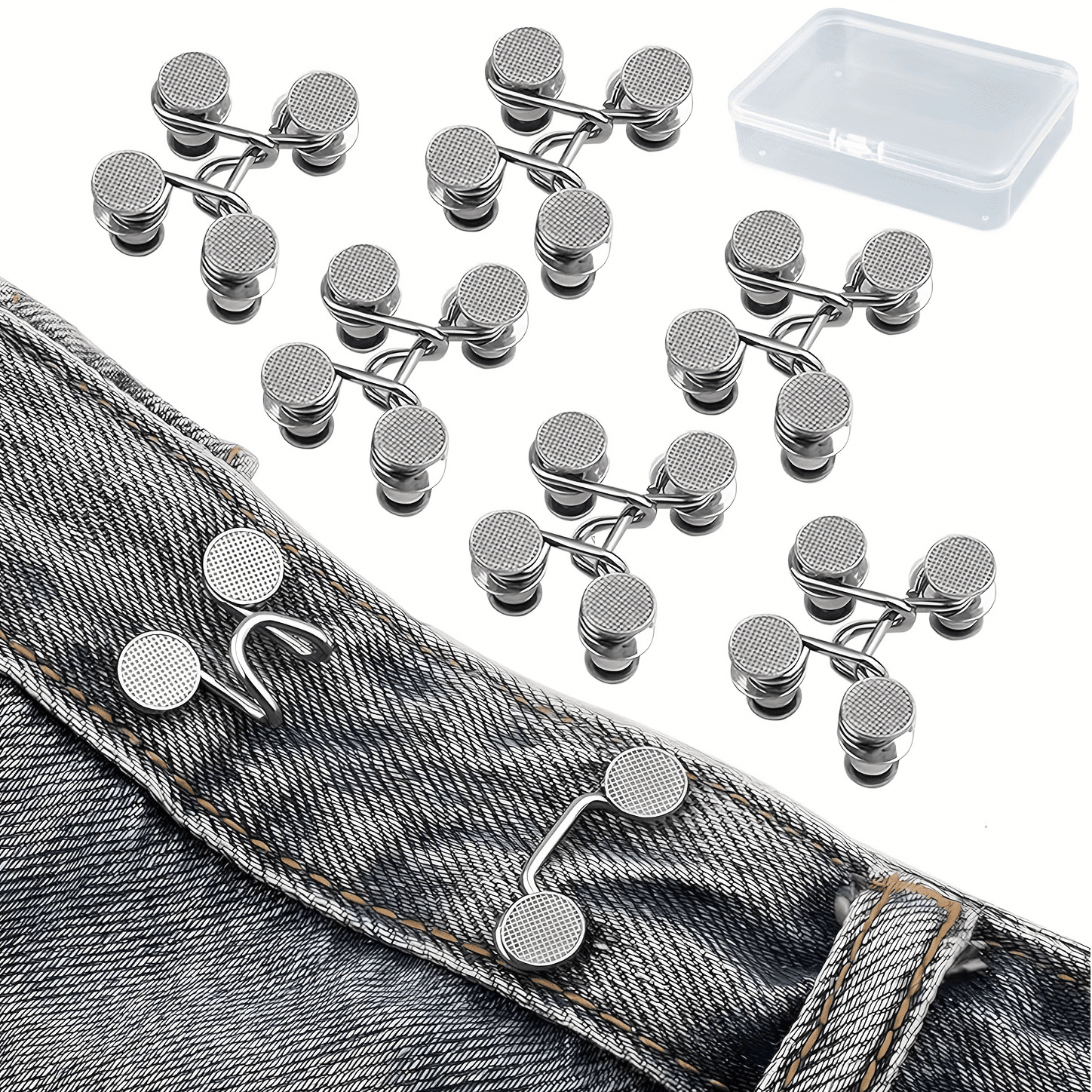 6-Pack No-Sew Jeans Button Tightener Kit with Storage Box - Adjustable ...