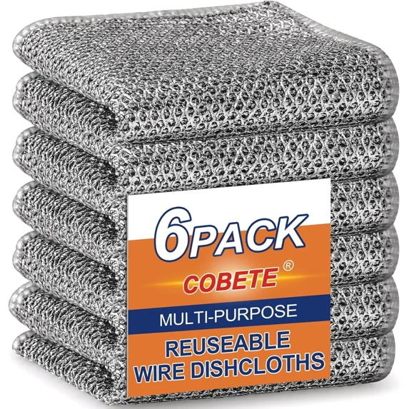 6 Pack Non-Scratch Wire Dishcloths Double-Layer Multipurpose Cleaning ...
