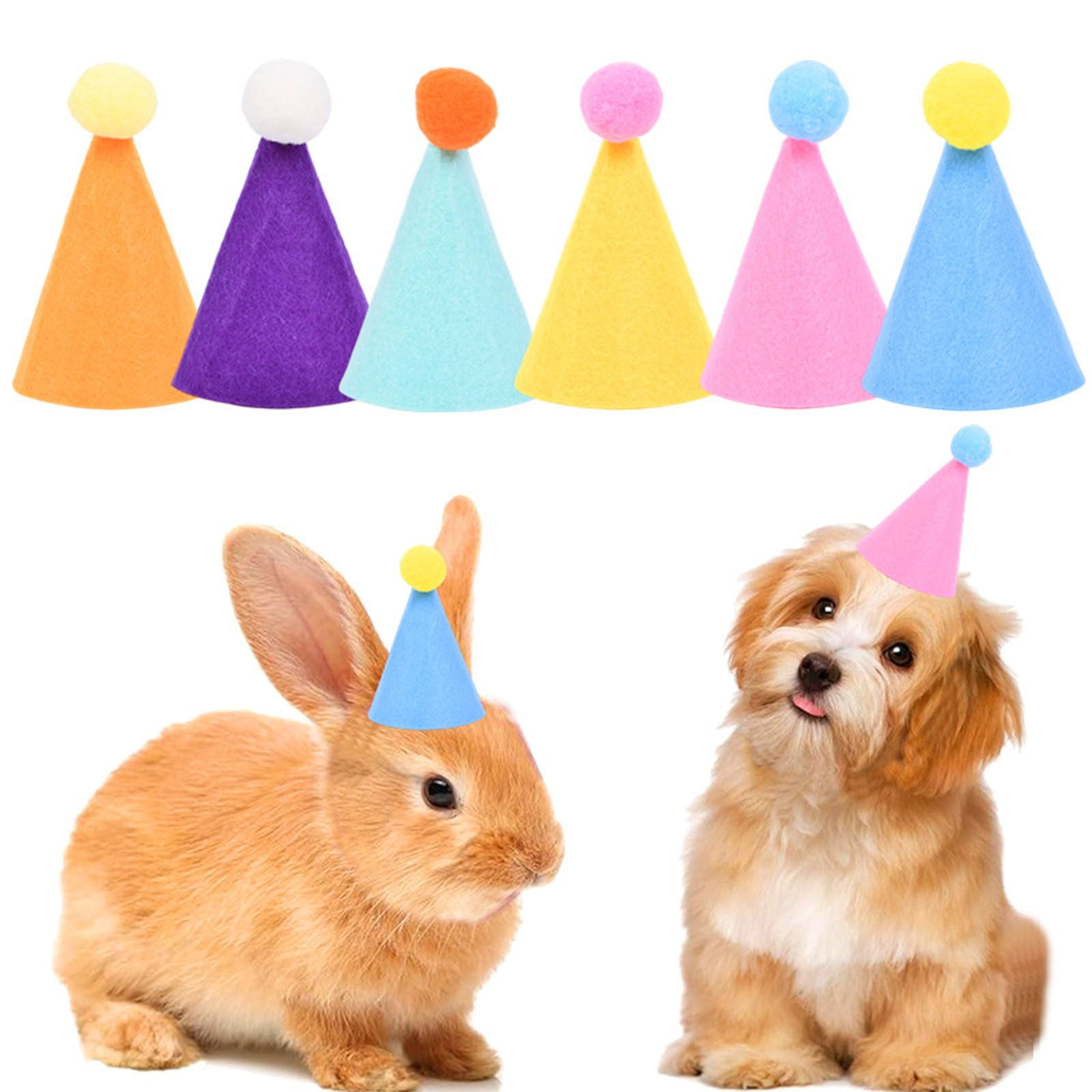 6 Pack Non Woven Fabric Dog Cat Hats with Pom Poms Adjustable Cute ...