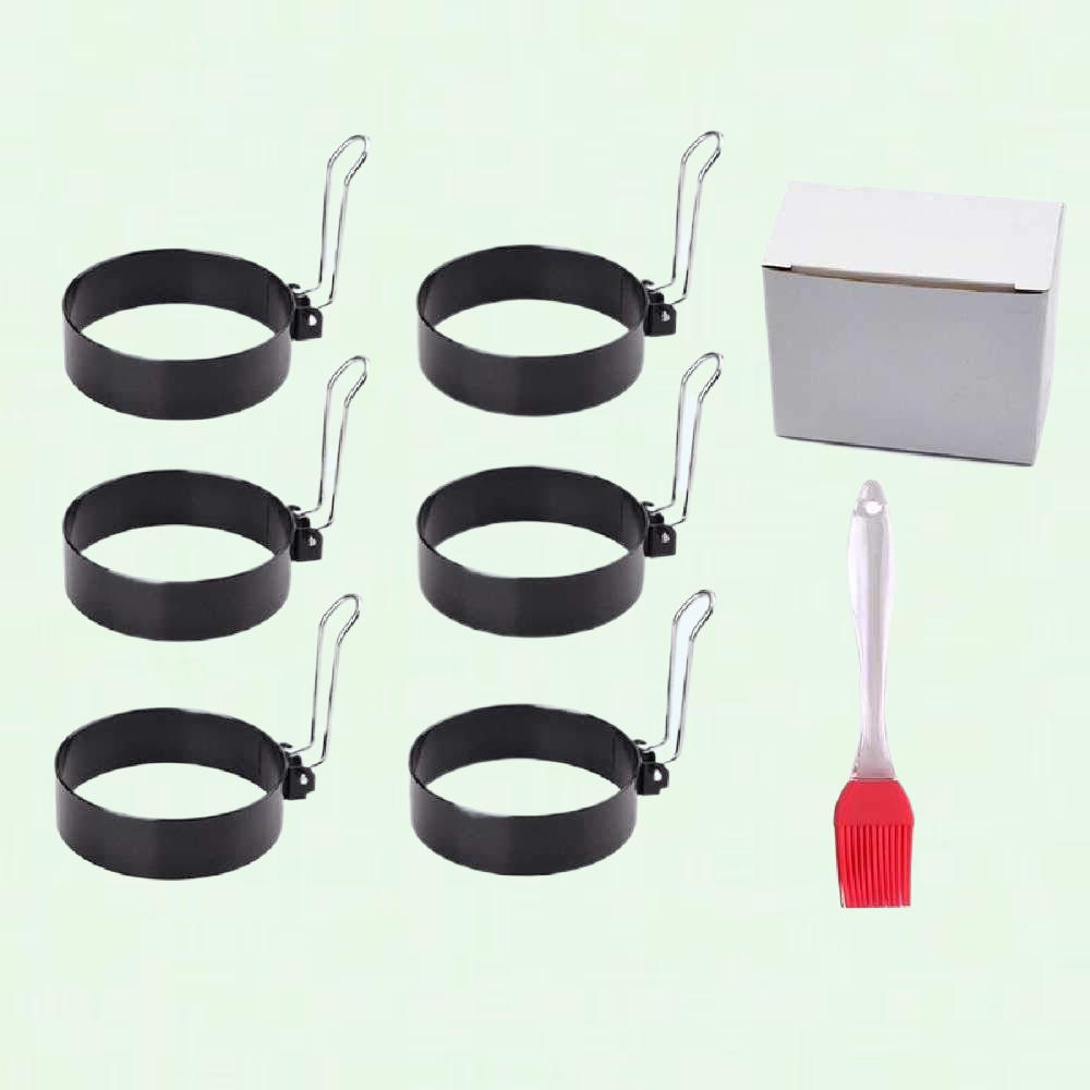 6 Pack Non-stick Omelet Maker Egg Rings with Brush, Stainless Steel ...