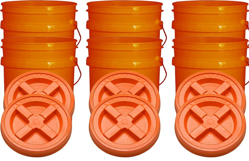 6-Pack ORANGE Food Grade 5-Gallon Buckets & Gamma Seal® Lids, BPA-Free ...