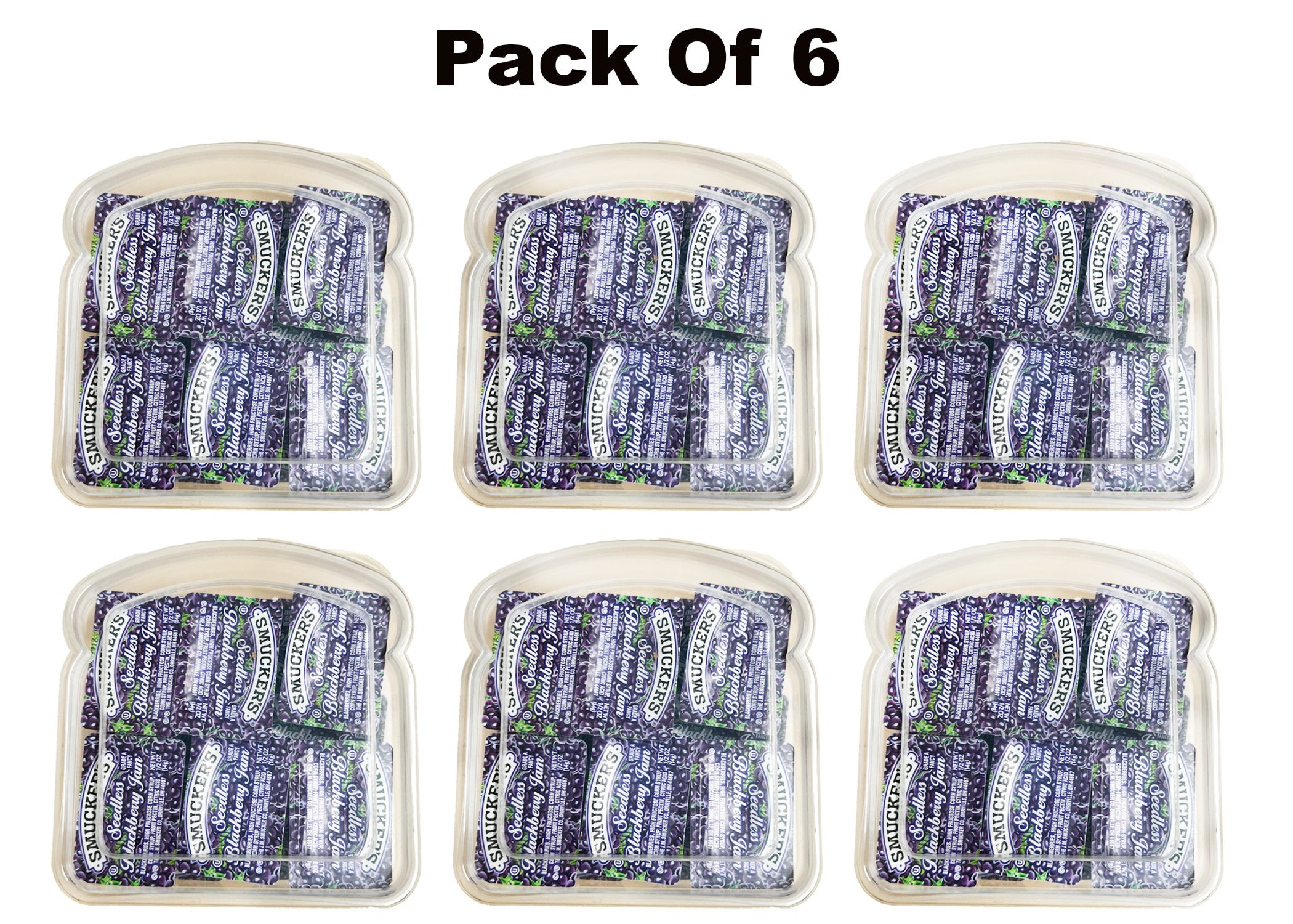 6 Pack Of Clear Sandwich Boxes With Smuckers Blackberry Jam 0.5 Oz ...