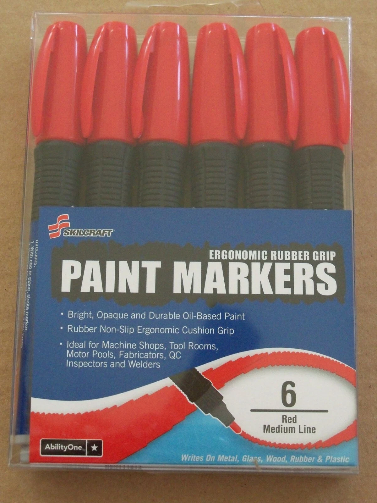 6 Pack Of Skilcraft Oil-Based Paint Markers, Medium Bullet Tip, Red ...