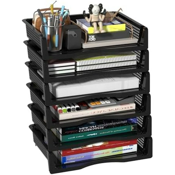 6 Pack Office Stackable Letter Tray, Plastic Stackable Paper Storage ...