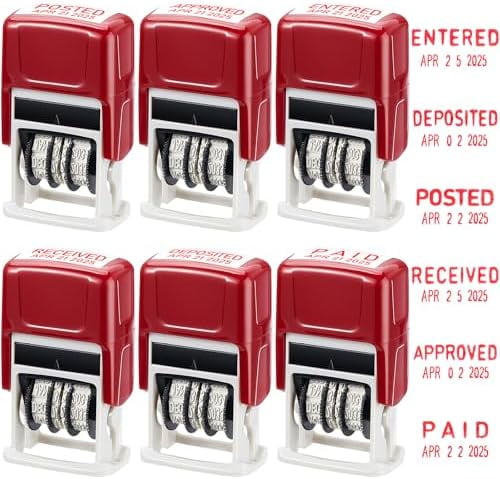 6 Pack Office Stamps Set Message Self Inking Rubber Date Stamps with Received Approved Deposited ...