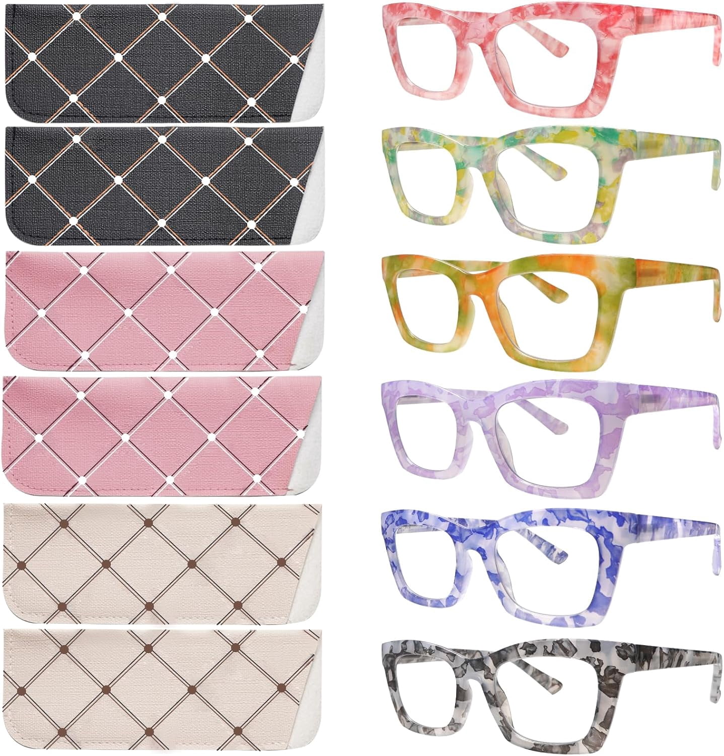 6 Pack Oprah Style Reading Glasses Blue Light Blocking Square Computer ...