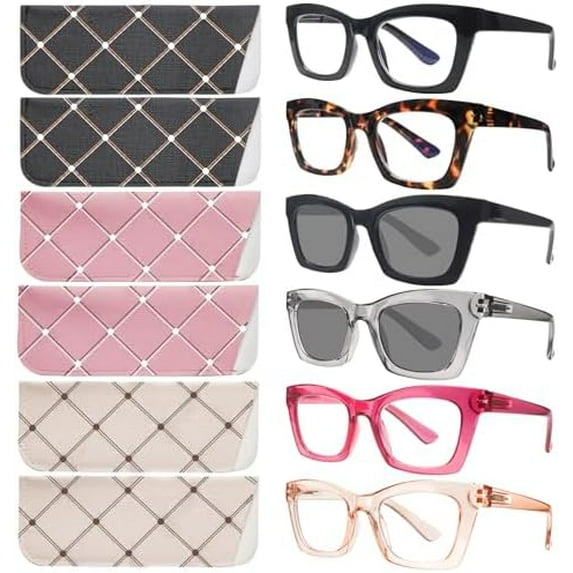 6 Pack Oprah Style Reading Glasses Blue Light Blocking Square Computer ...